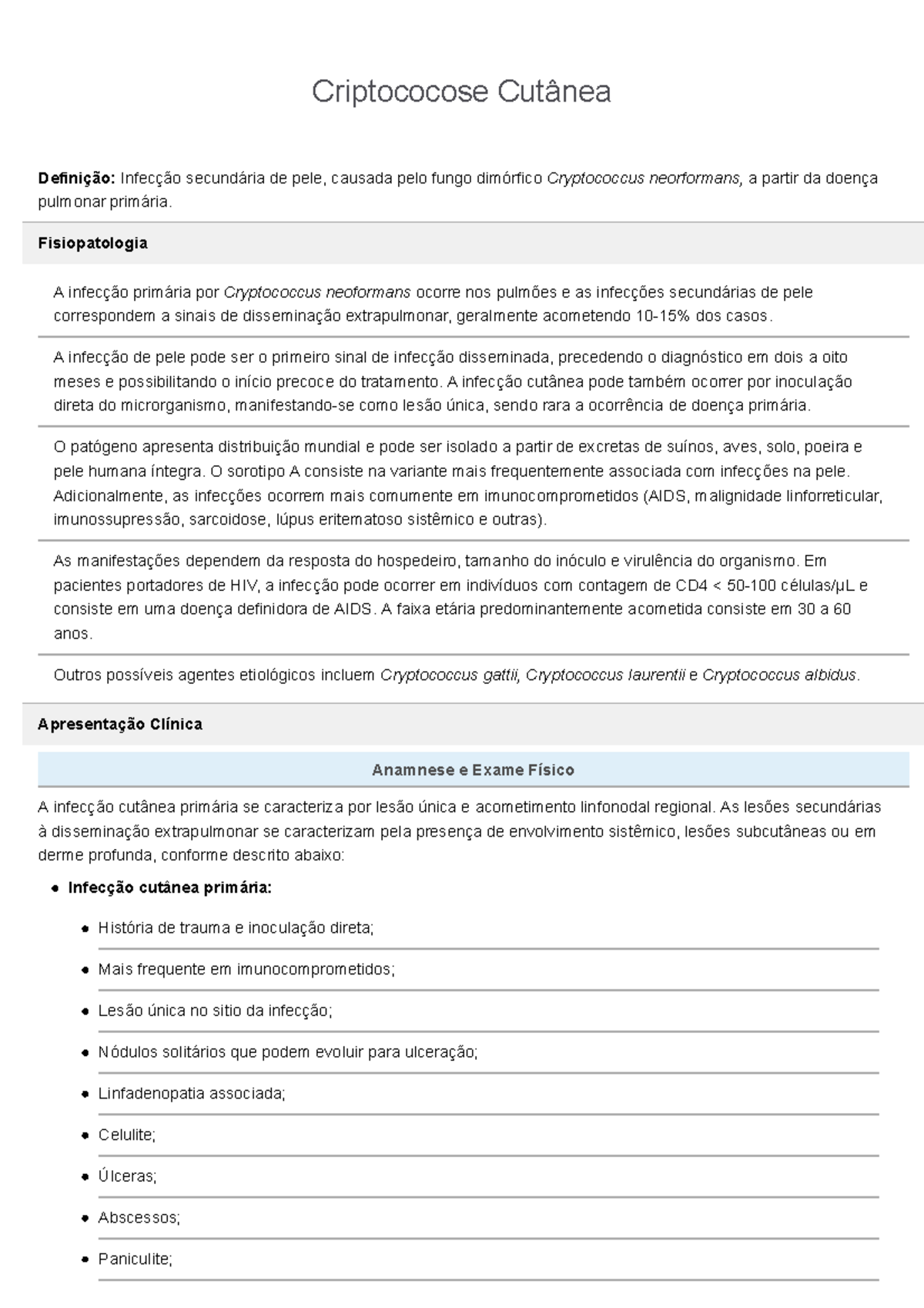 Criptococose Cutânea - Criptococose Cutânea Definição: Infecção ...