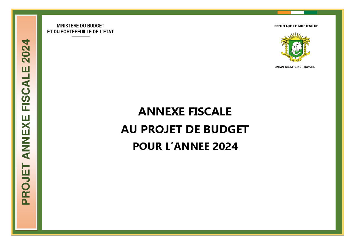 001 Projet D' Annexe Fiscale 2024 Transmis AU SGG 08 09 2023 - ANNEXE ...