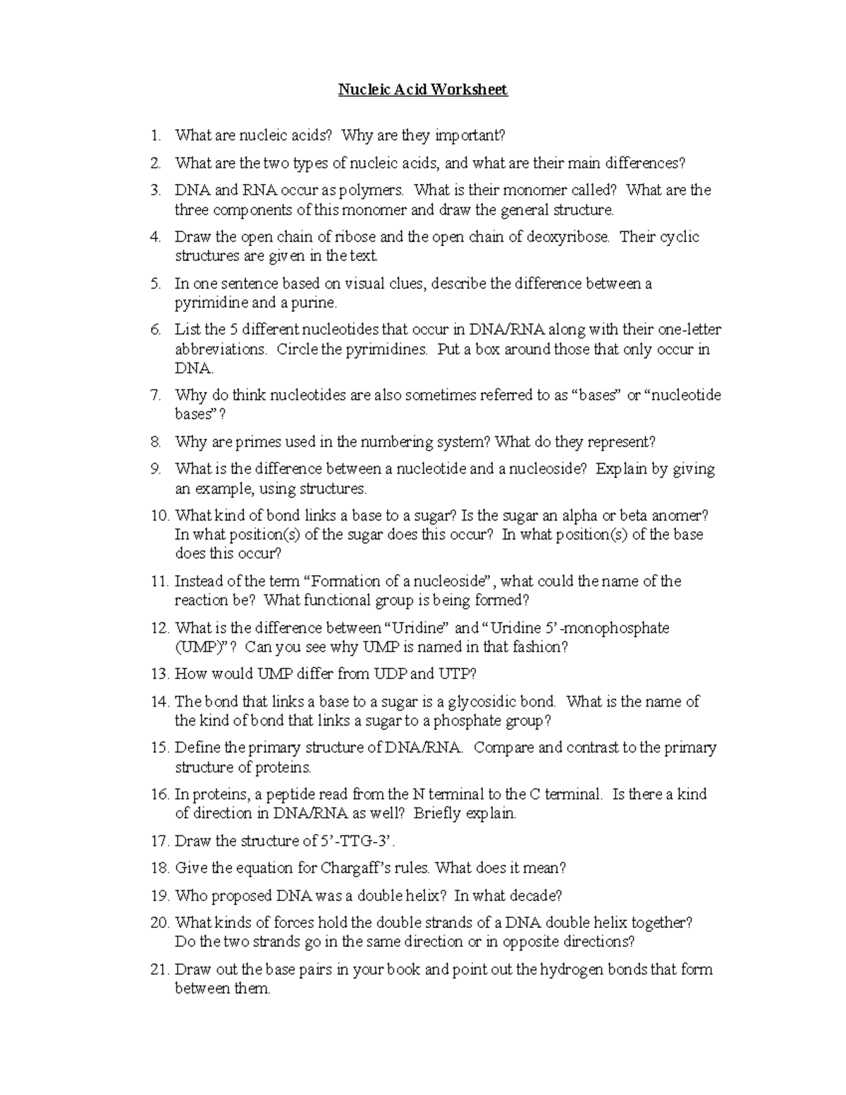 Nucleic Acid Worksheet - Nucleic Acid Worksheet What are nucleic acids ...