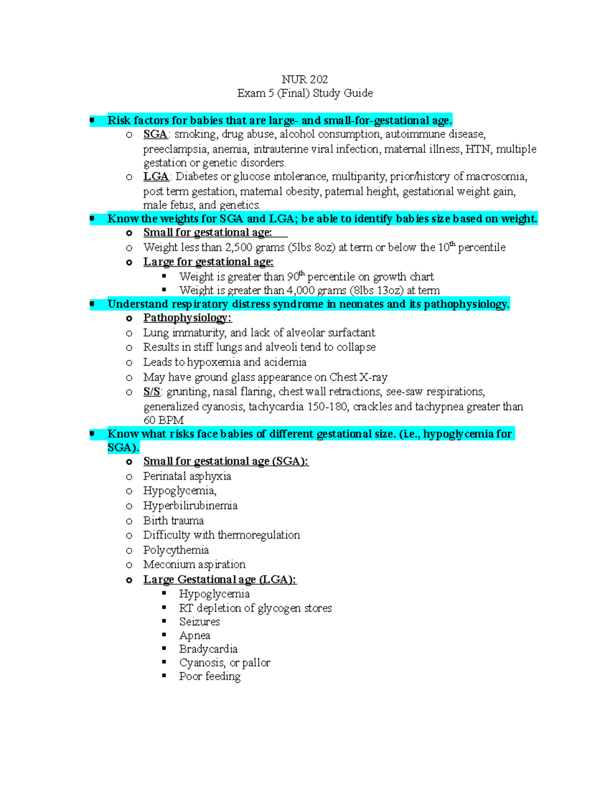 Final Exam OB - NUR 102 - Studocu