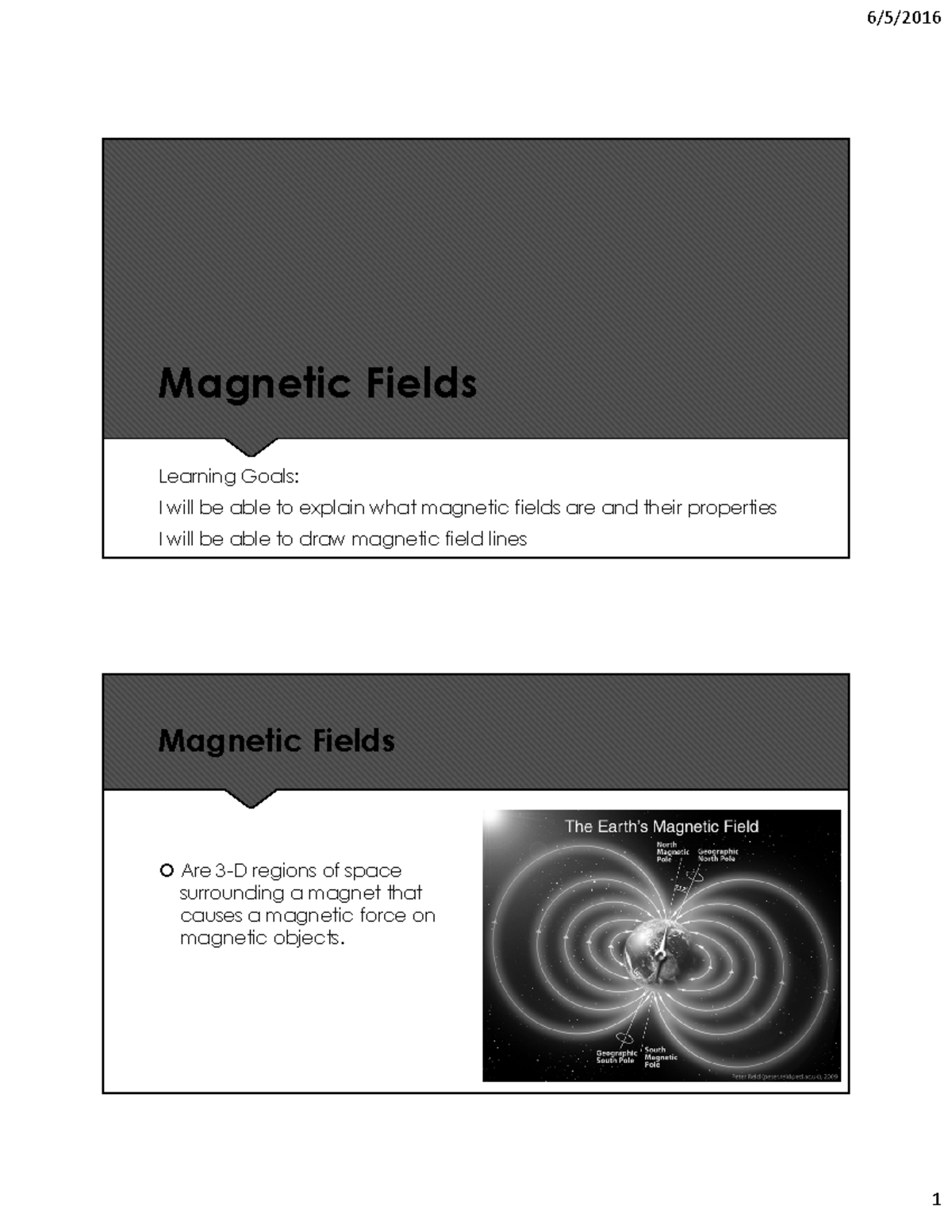 Lesson 5 Magnetic Fields - 6/5/ 1 Magnetic FieldsMagnetic Fields ...