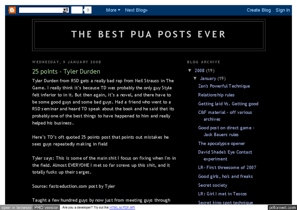 Pdfcoffee - Tyler durden - W E D N E S D A Y , 9 J A N U A R Y 2 0 0 8 25 points - Tyler Durden ...