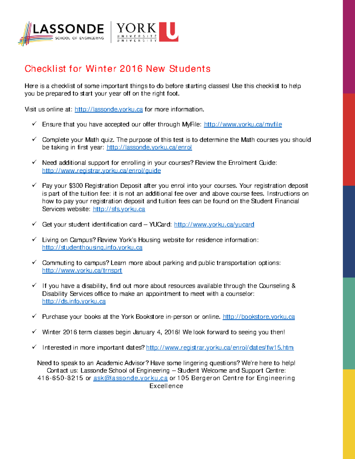 Checklist for Winter 2016 New Students.pdf - Visit us online at: for ...