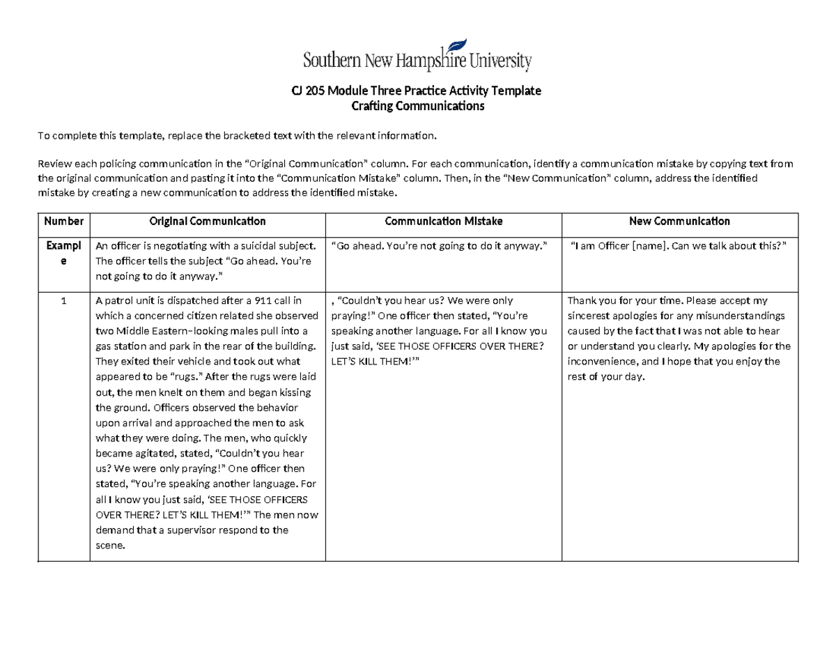 CJ 205 Module Three Practice Activity Template - CJ 205 Module Three ...