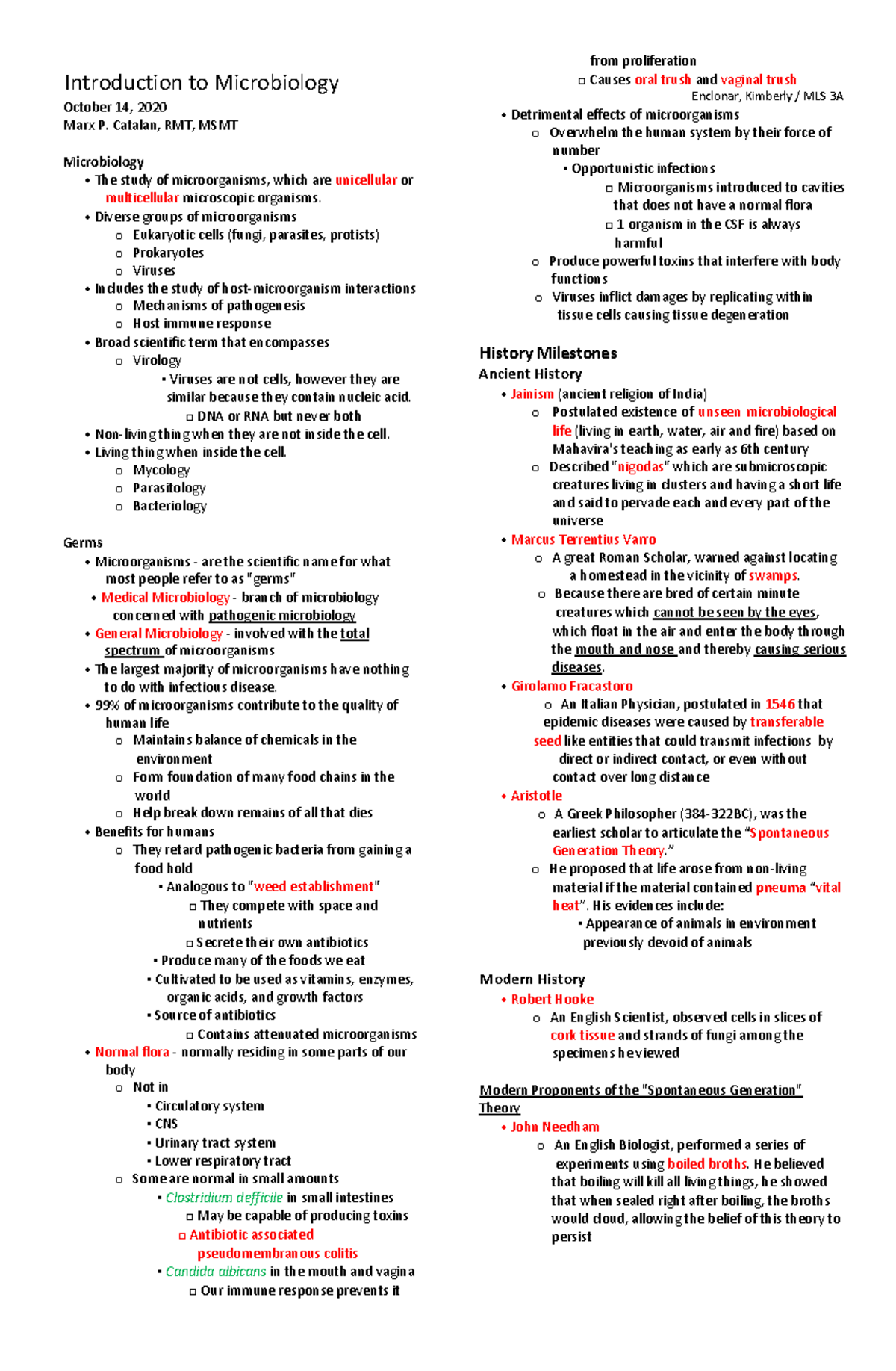 1 Intro to Microbiology - Introduction to Microbiology October 14, 2020 ...