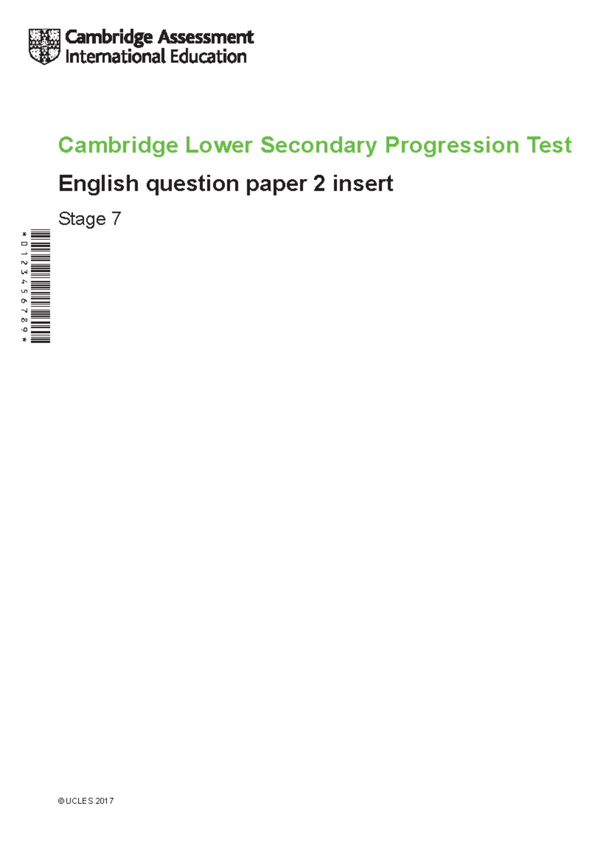2018 Cambridge Lower Second Progression Tests English Stage 7 INS Paper ...
