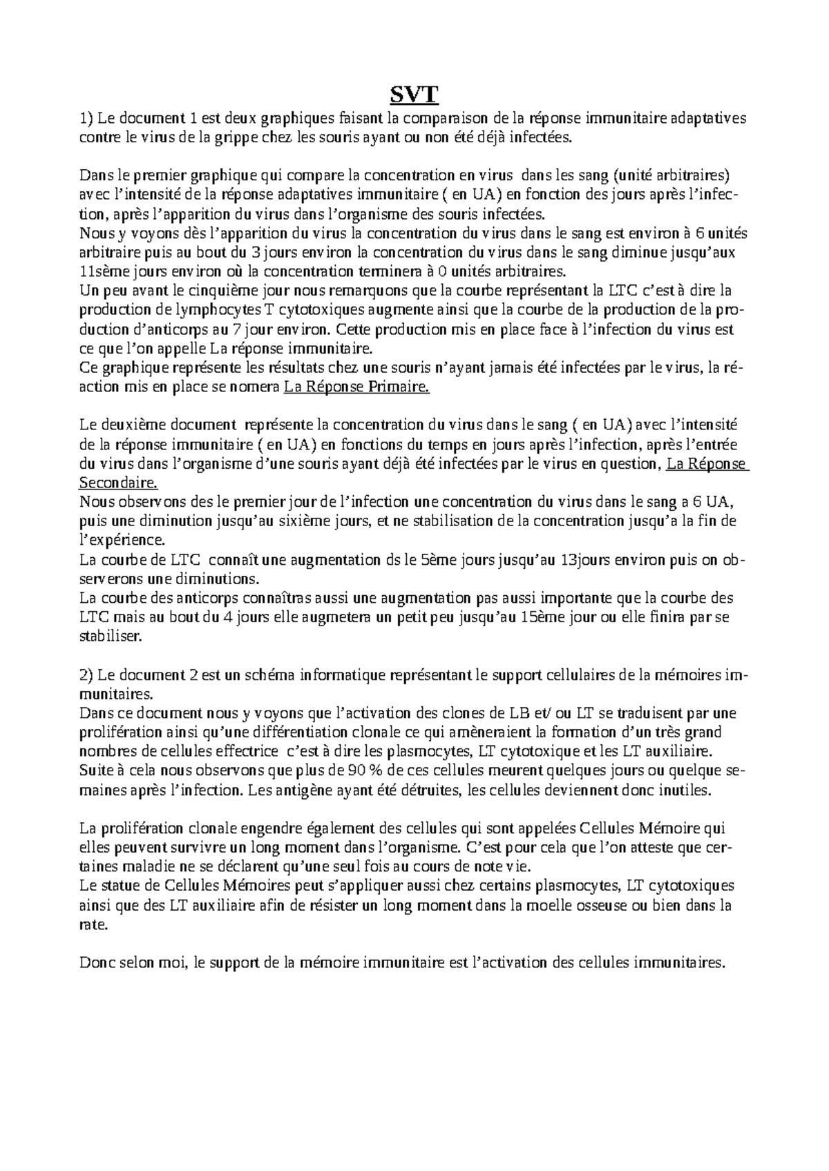 La mémoire immunitaire - SVT Le document 1 est deux graphiques faisant ...