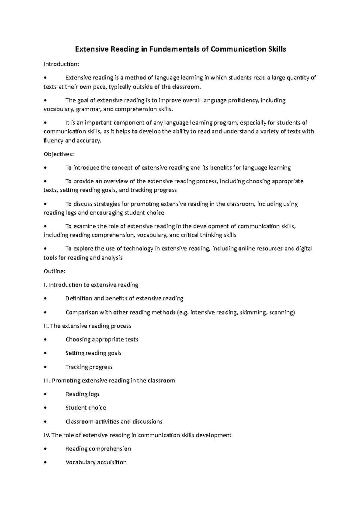 Extensive Reading - The goal of extensive reading is to improve overall ...