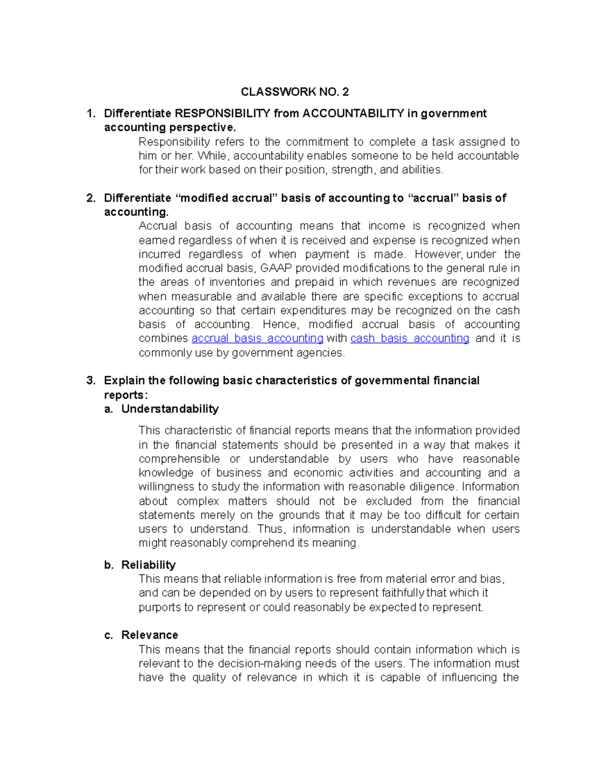 Acctg 7 Activity 2 - Assignment - CLASSWORK NO. 2 Differentiate ...