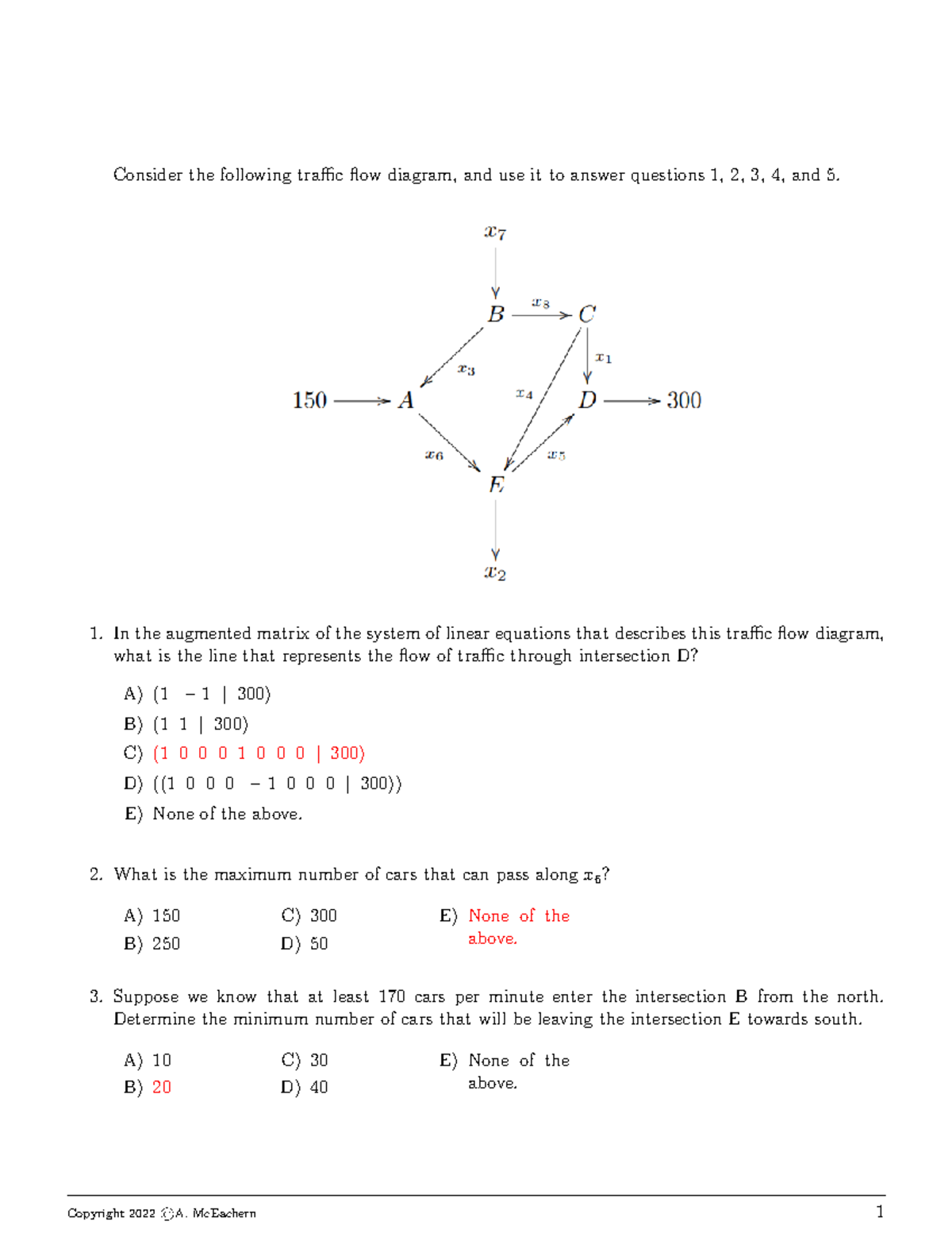 MATH15062022 Practicefinalexam 2 - Consider the following traffic flow ...