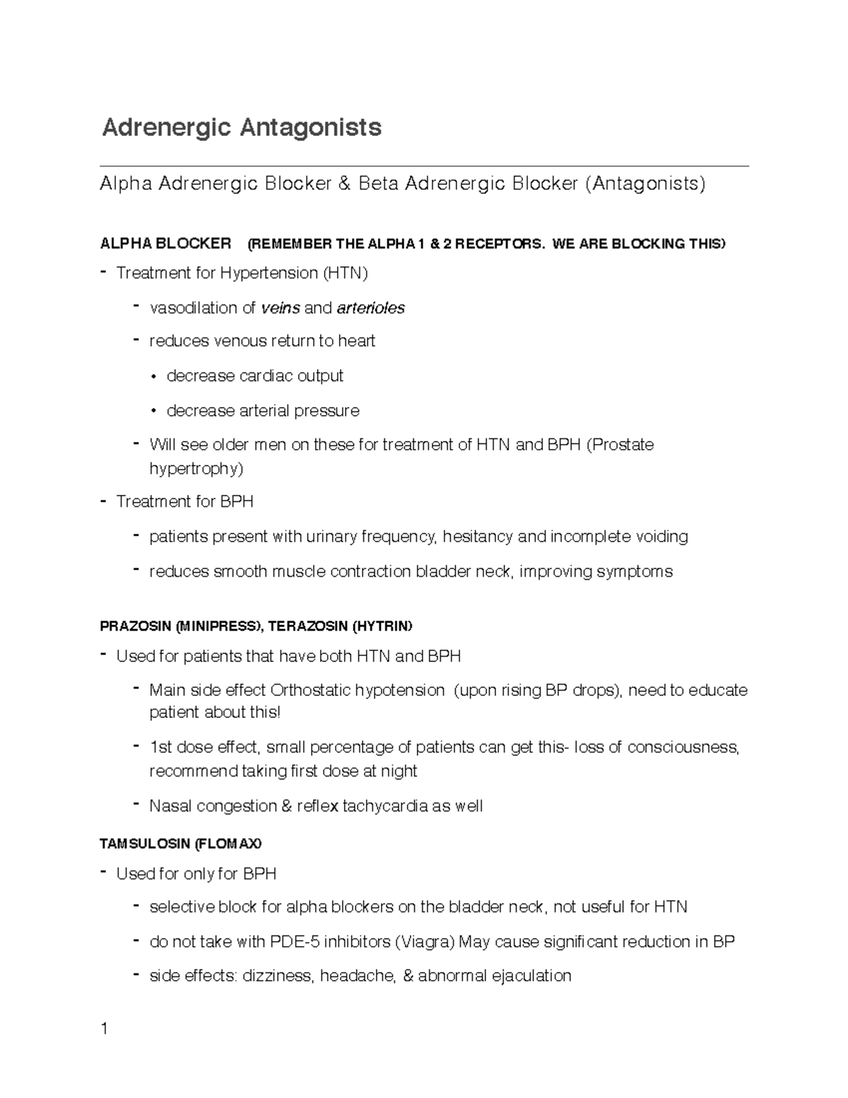 Adrenergic Antagonist Outline - Adrenergic Antagonists Alpha Adrenergic ...