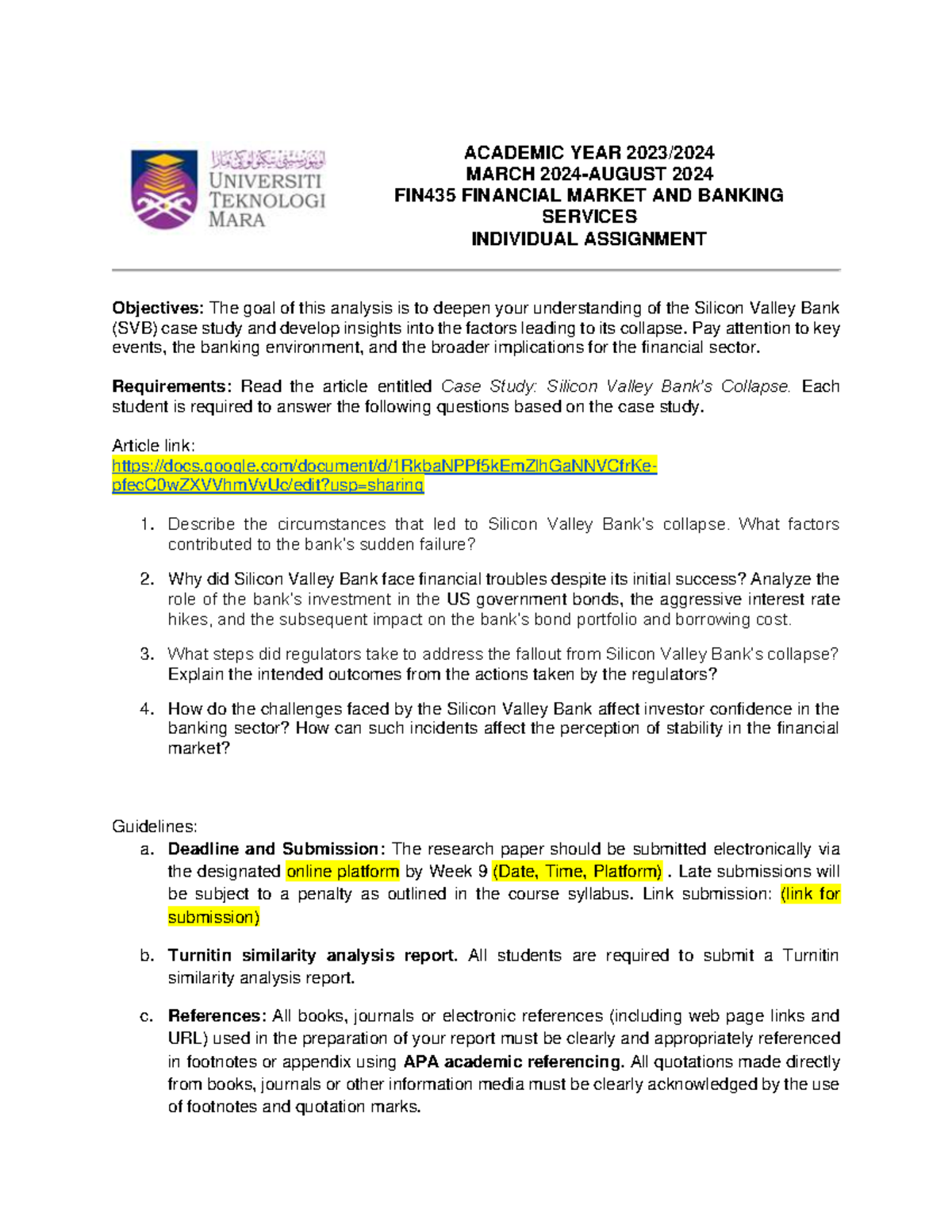 20242 Individual Assignment Briefyeahboi - ACADEMIC YEAR 2023/ MARCH 2024-AUGUST 2024 FIN435 ...