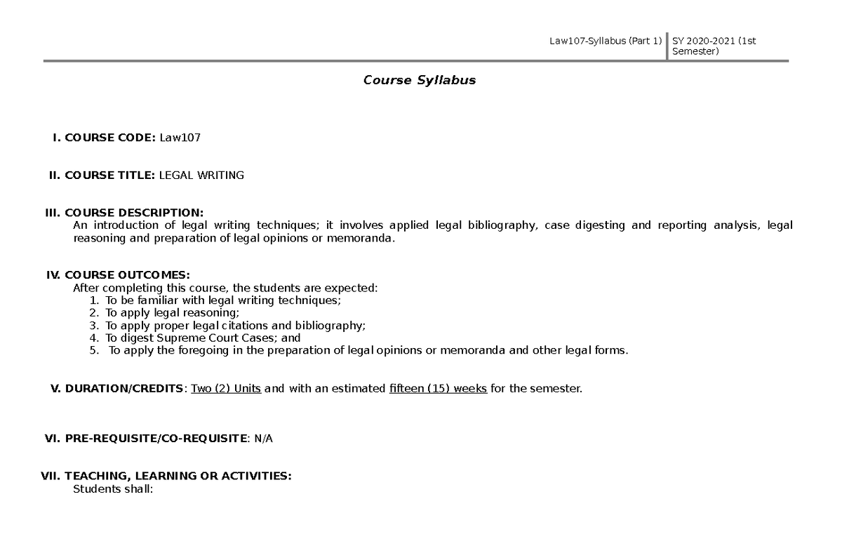 V.1-Syllabus-Law107 (1st Part) -uploaded to Stu Du - Law107-Syllabus ...