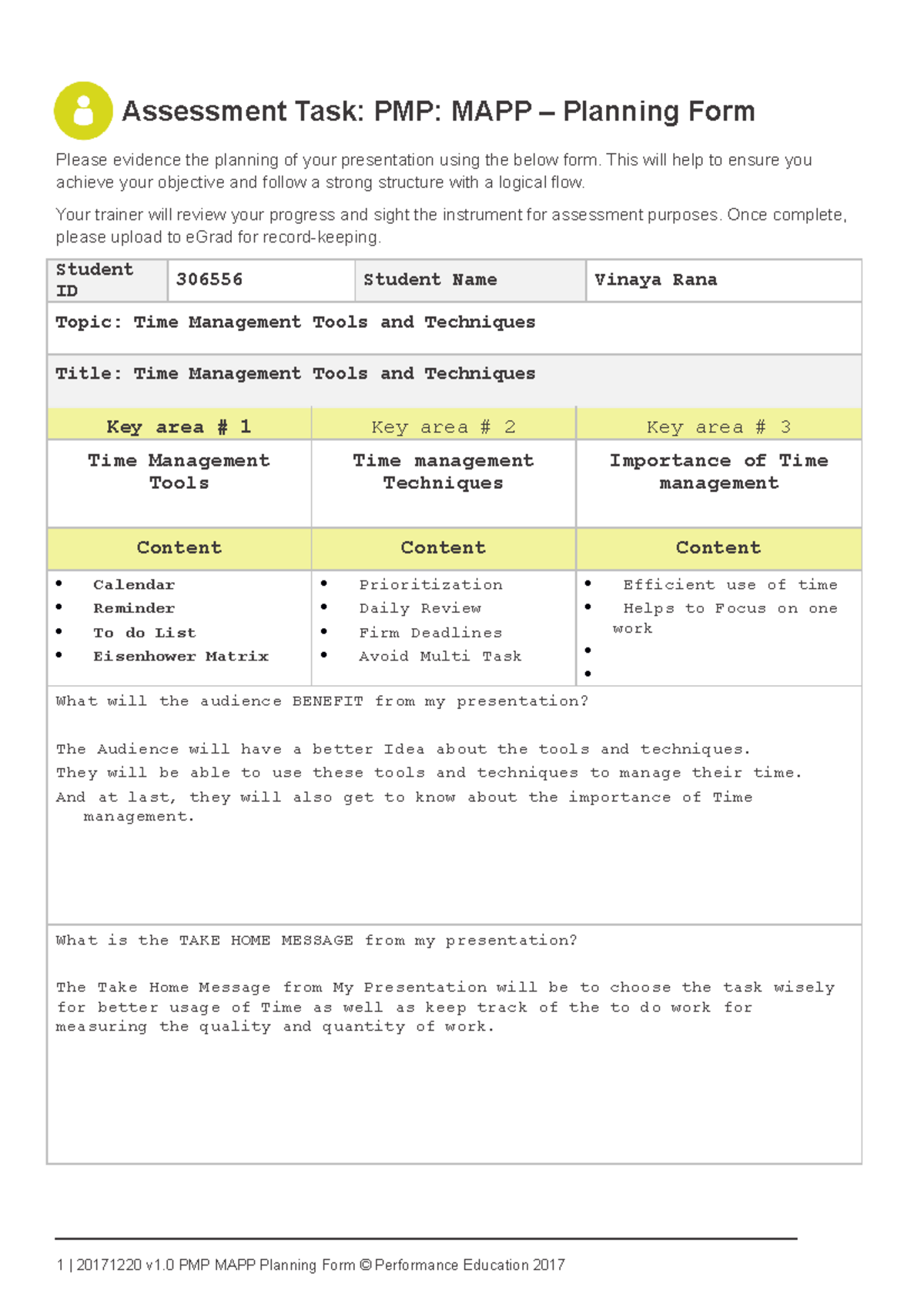 1 306556 Vinaya Rana PMP MAPP - Assessment Task: PMP: MAPP – Planning ...