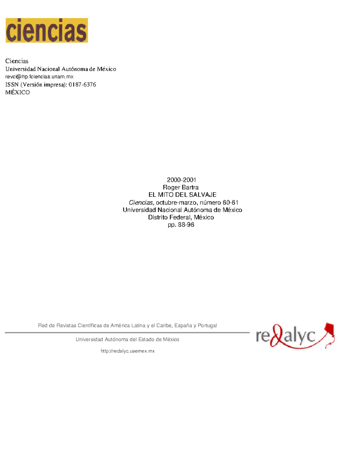 Mito del salvaje - Apuntes - Ciencias Universidad Nacional Autónoma de ...