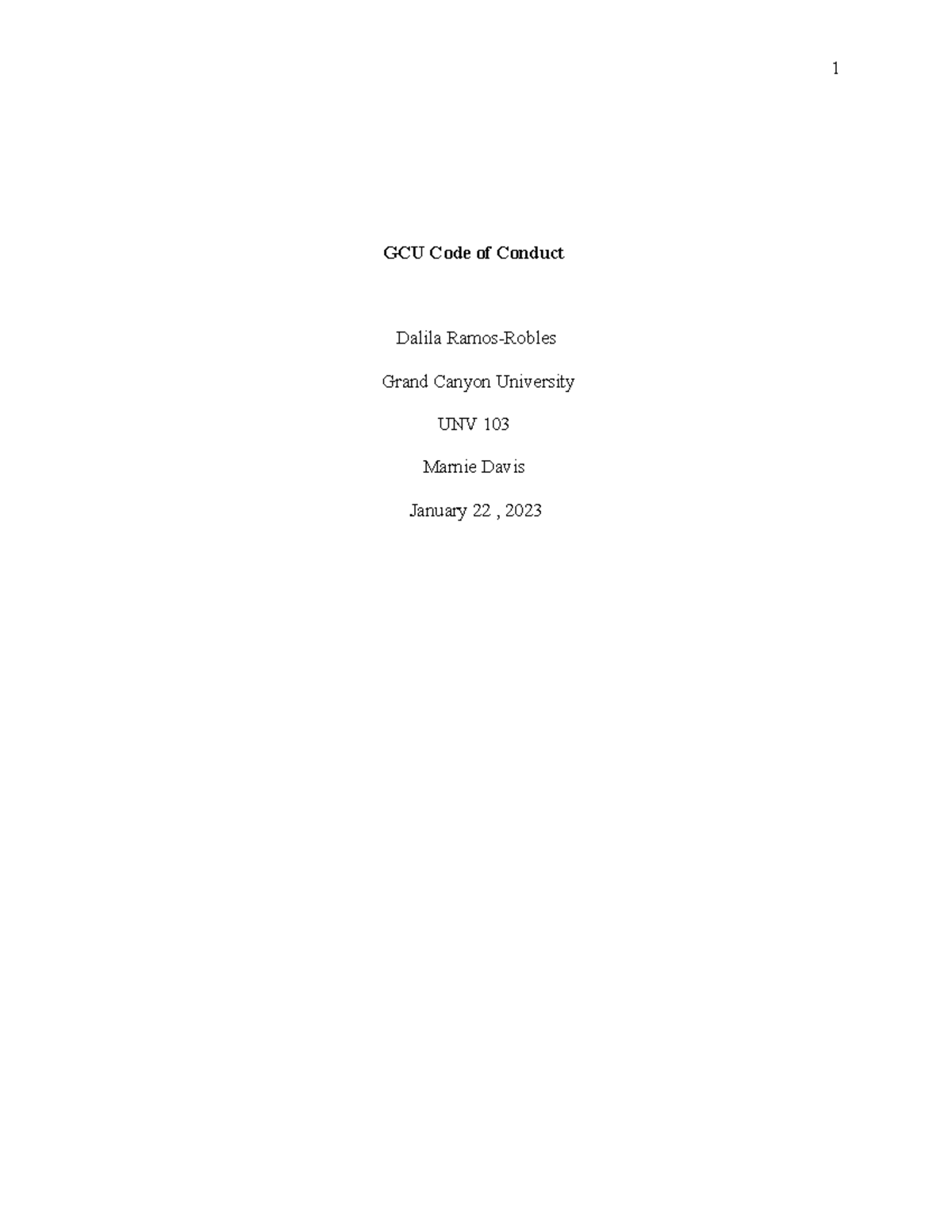 Gcu Code Of Conduct The 1 Gcu Code Of Conduct Dalila Ramos Robles Grand Canyon University