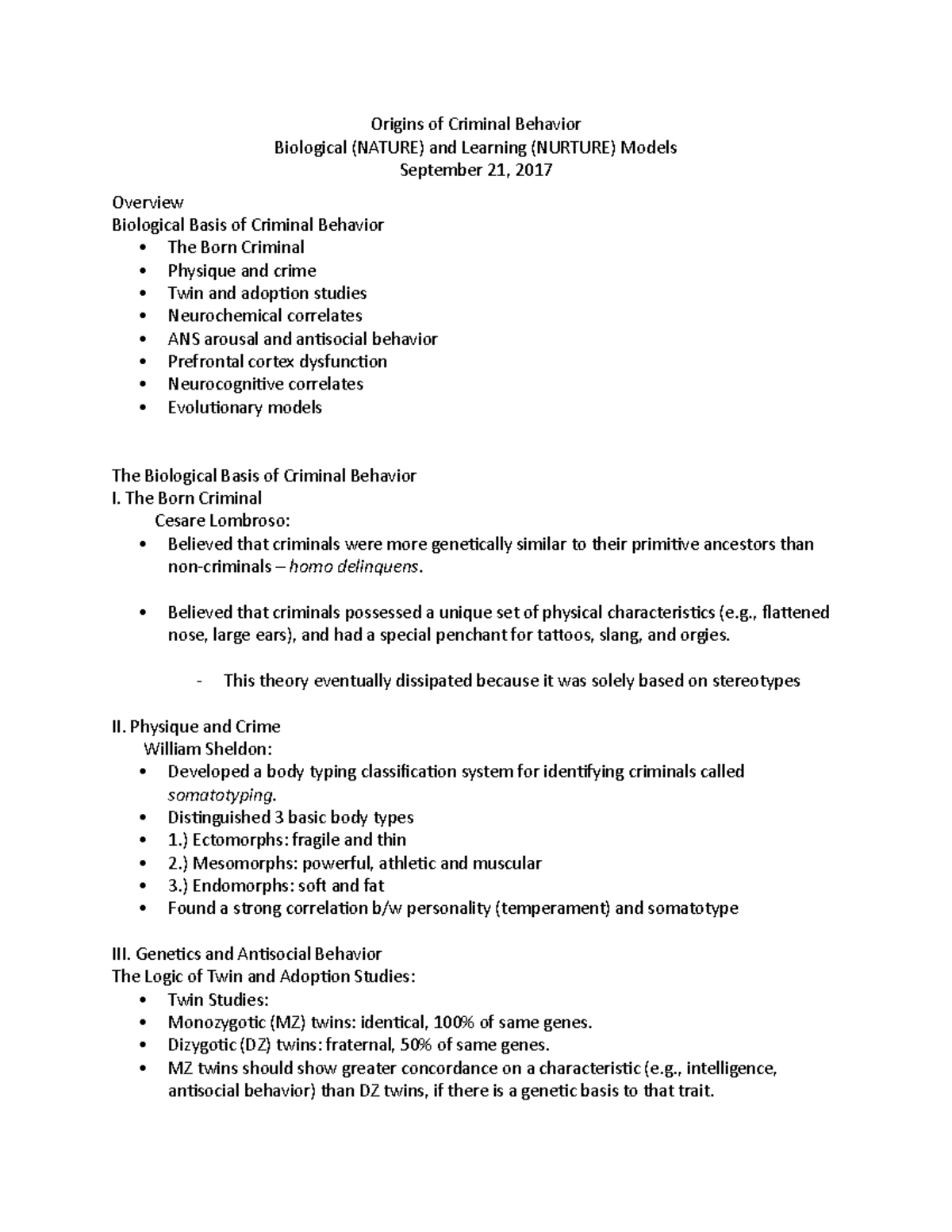 Origins of Criminal behaviour - Origins of Criminal Behavior Biological ...