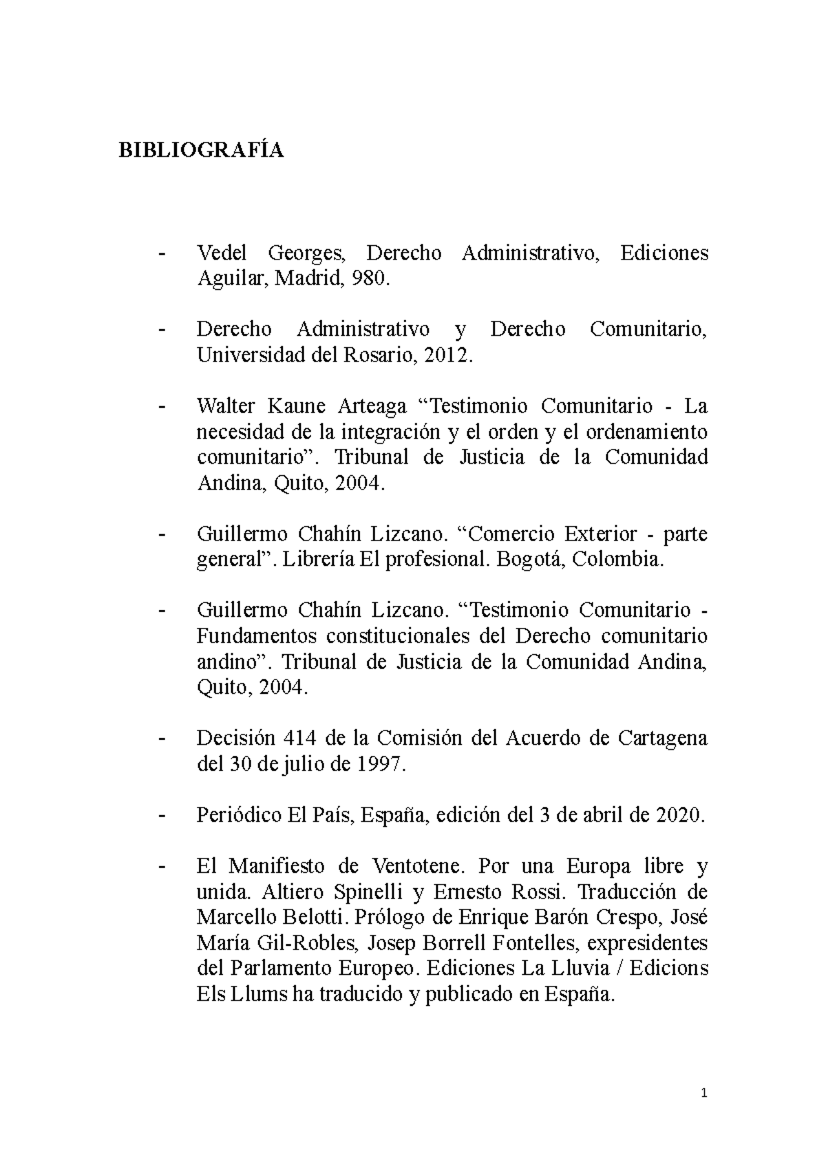 Bibliografia libro - DERECHO CUMUNITARIO - BIBLIOGRAFÍA Vedel Georges ...
