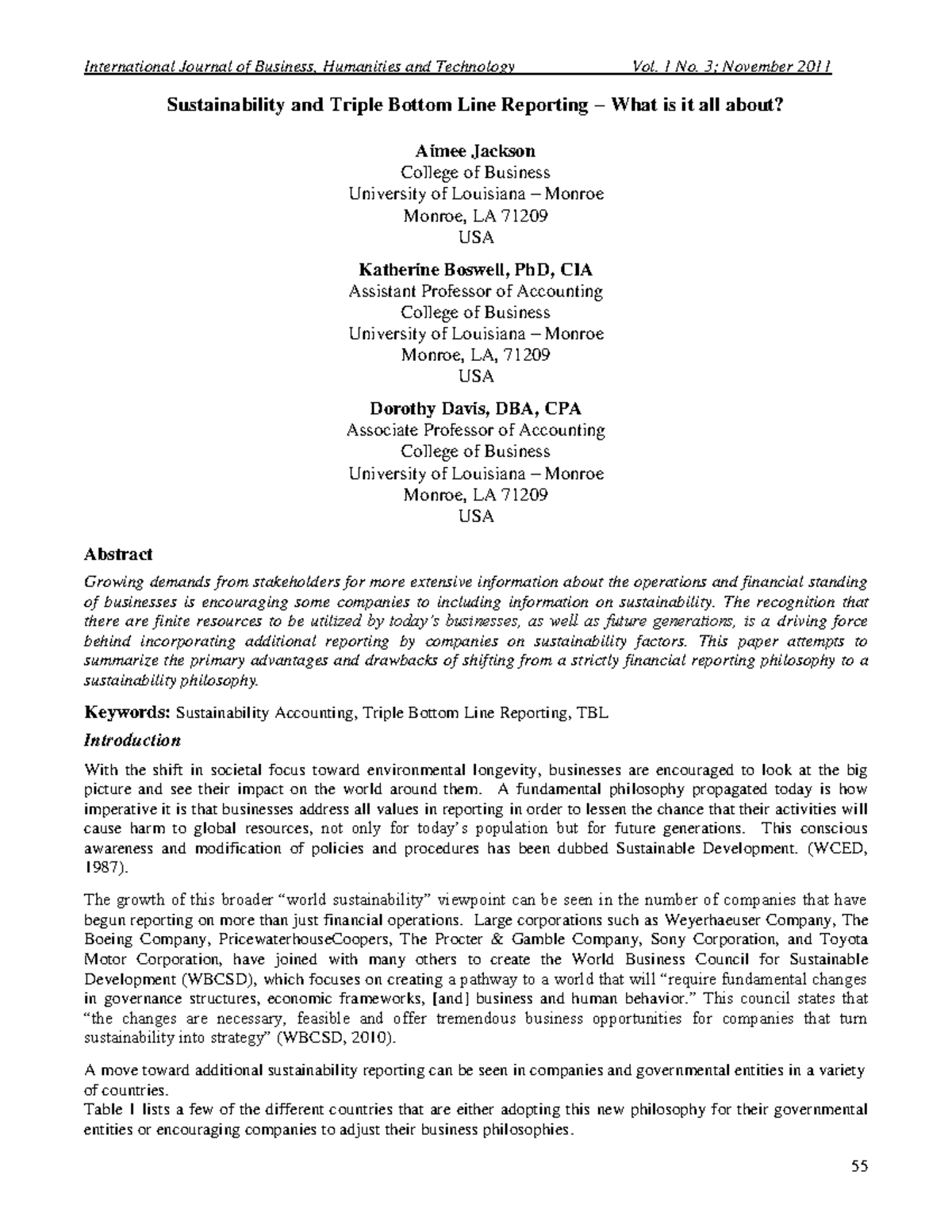 Triple Bottom Line Journal - International Journal of Business ...