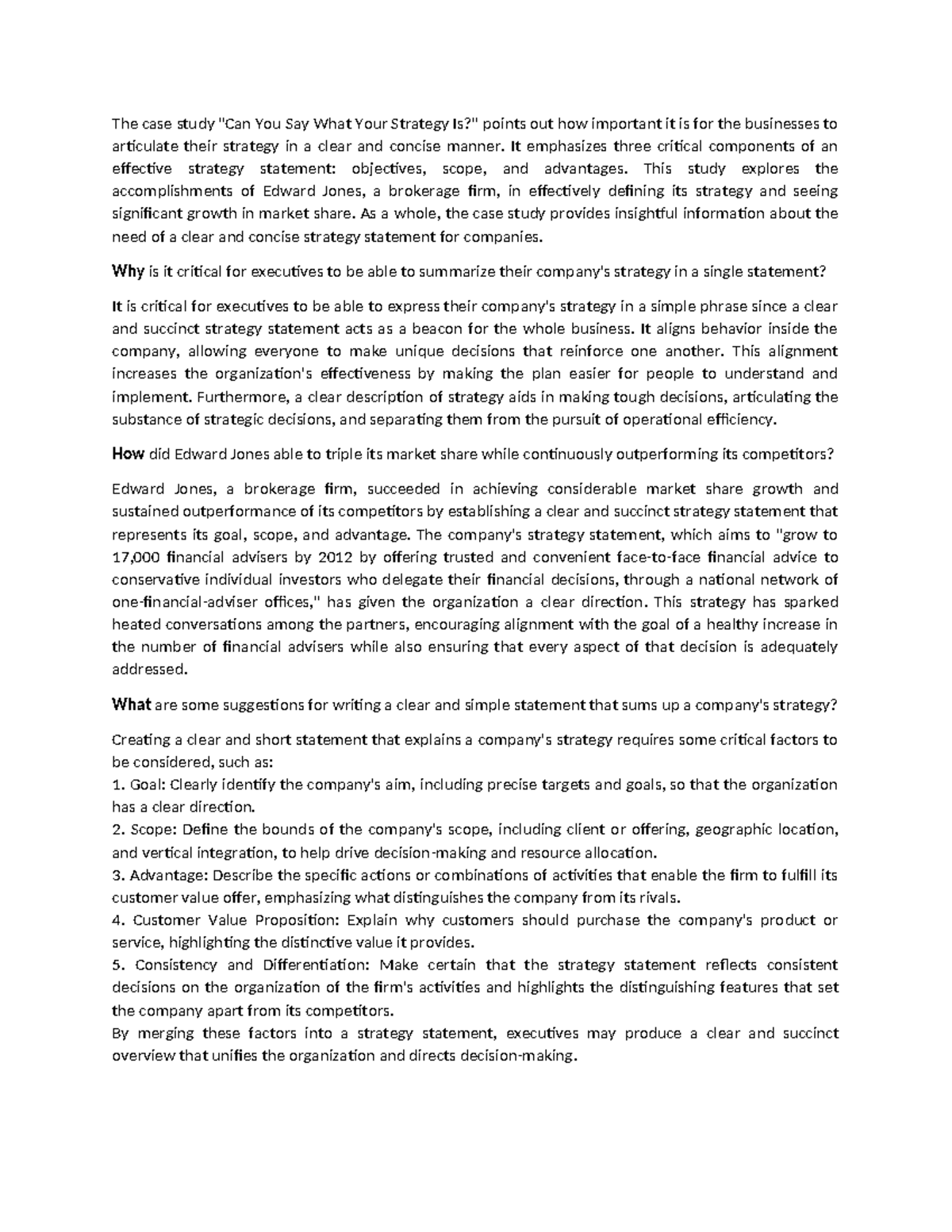 Can You Say What Your Strategy Is - Summary - The case study "Can You ...