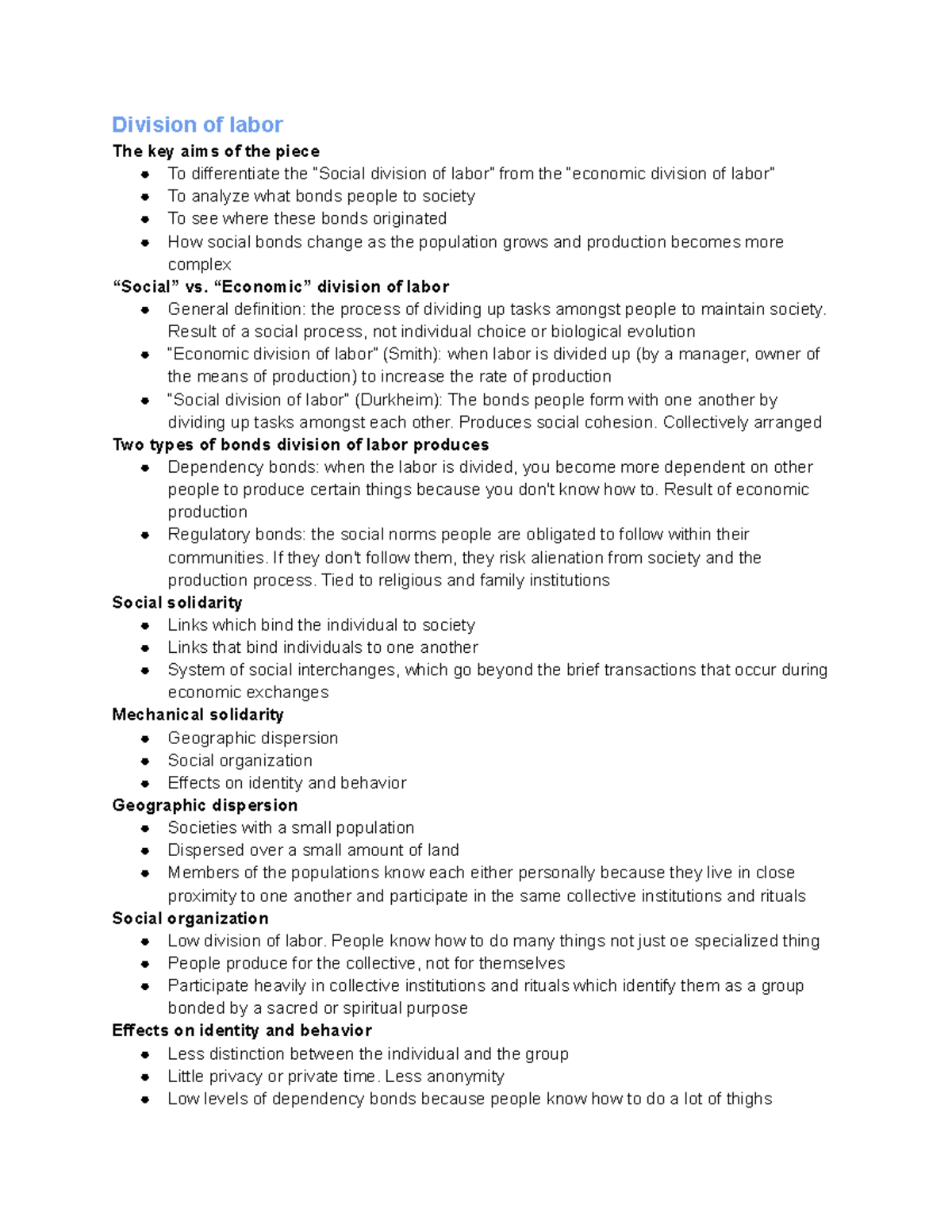 Division Of Labor Division Of Labor The Key Aims Of The Piece To