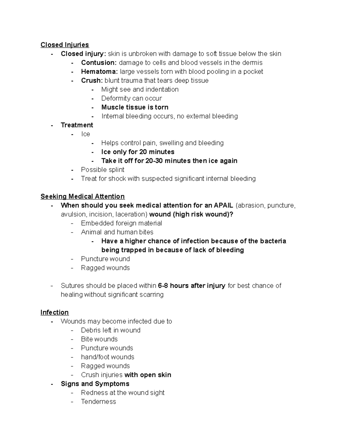 Soft Tissue Injuries - Professor Donohue's class; notes - Closed ...