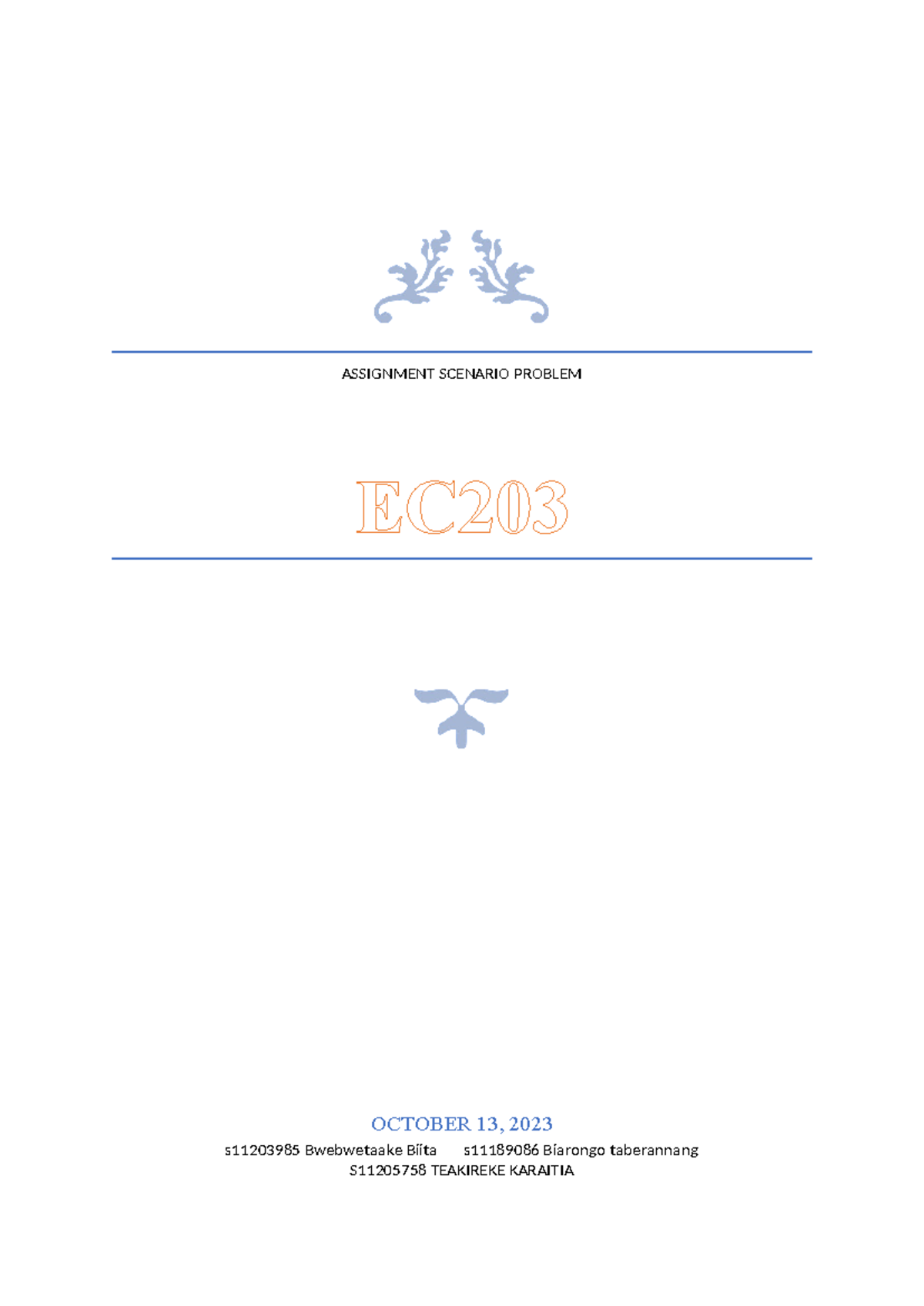 EC203 Assignment Snario Problem - ASSIGNMENT SCENARIO PROBLEM EC20 3 ...