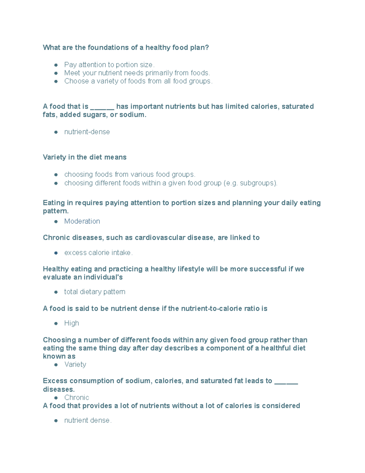 Nutrition chap 2 - What are the foundations of a healthy food plan? Pay ...