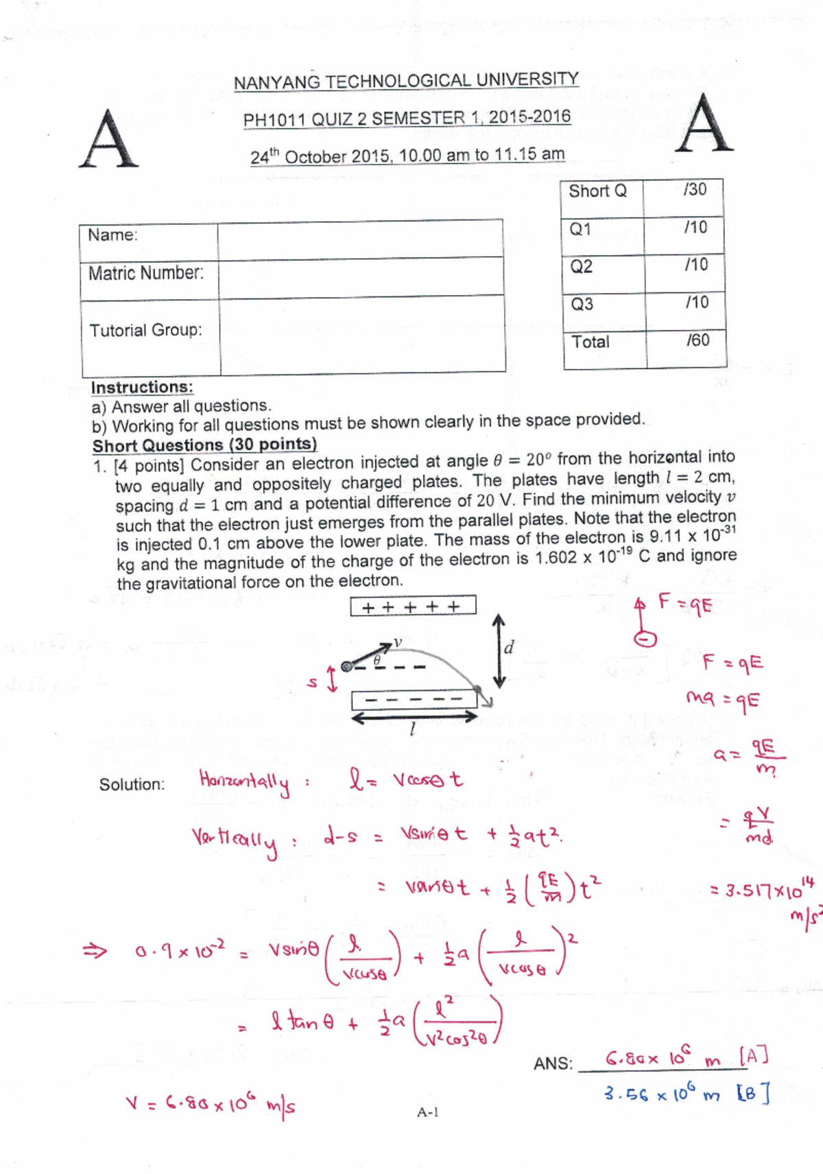2015 ph1011 quiz 2 solution - PH1011 - Studocu