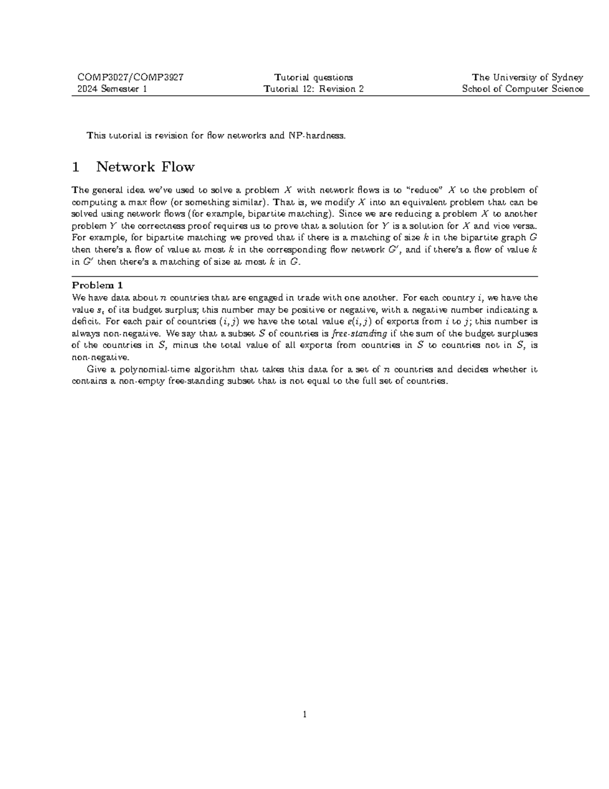Tutorial 12 3027 Solutions Comp3027 Comp3927 Tutorial Questions The University Of Sydney
