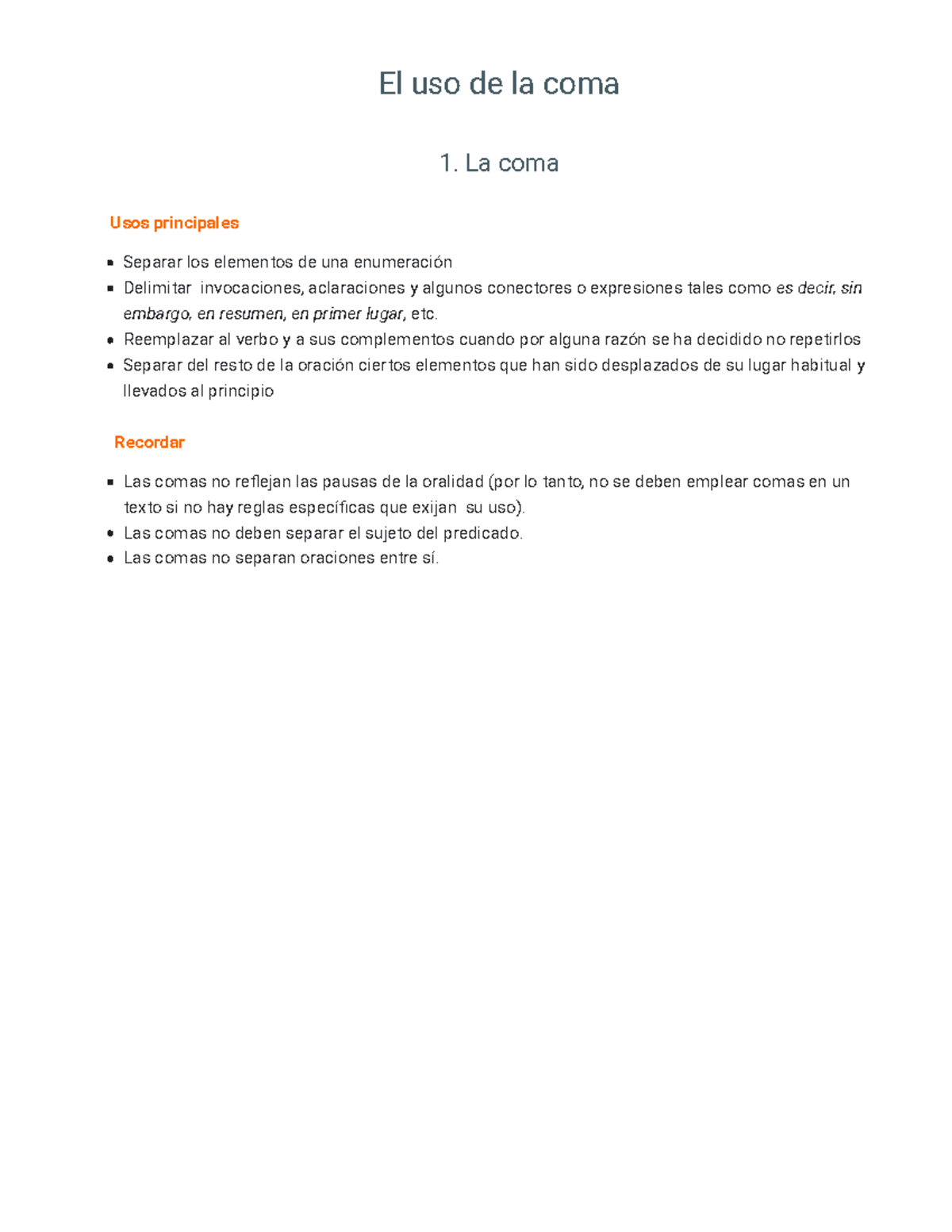 El uso de la coma - Clase 2de taller complementario. - El uso de la ...