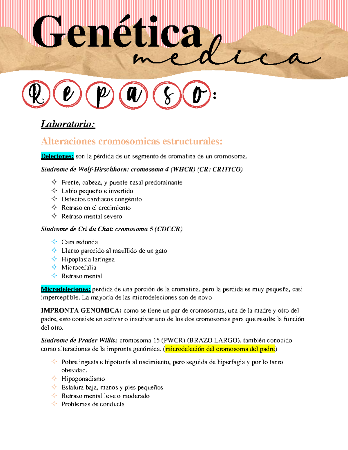 Repaso Final DE Genetica Teoria - Laboratorio: Alteraciones ...