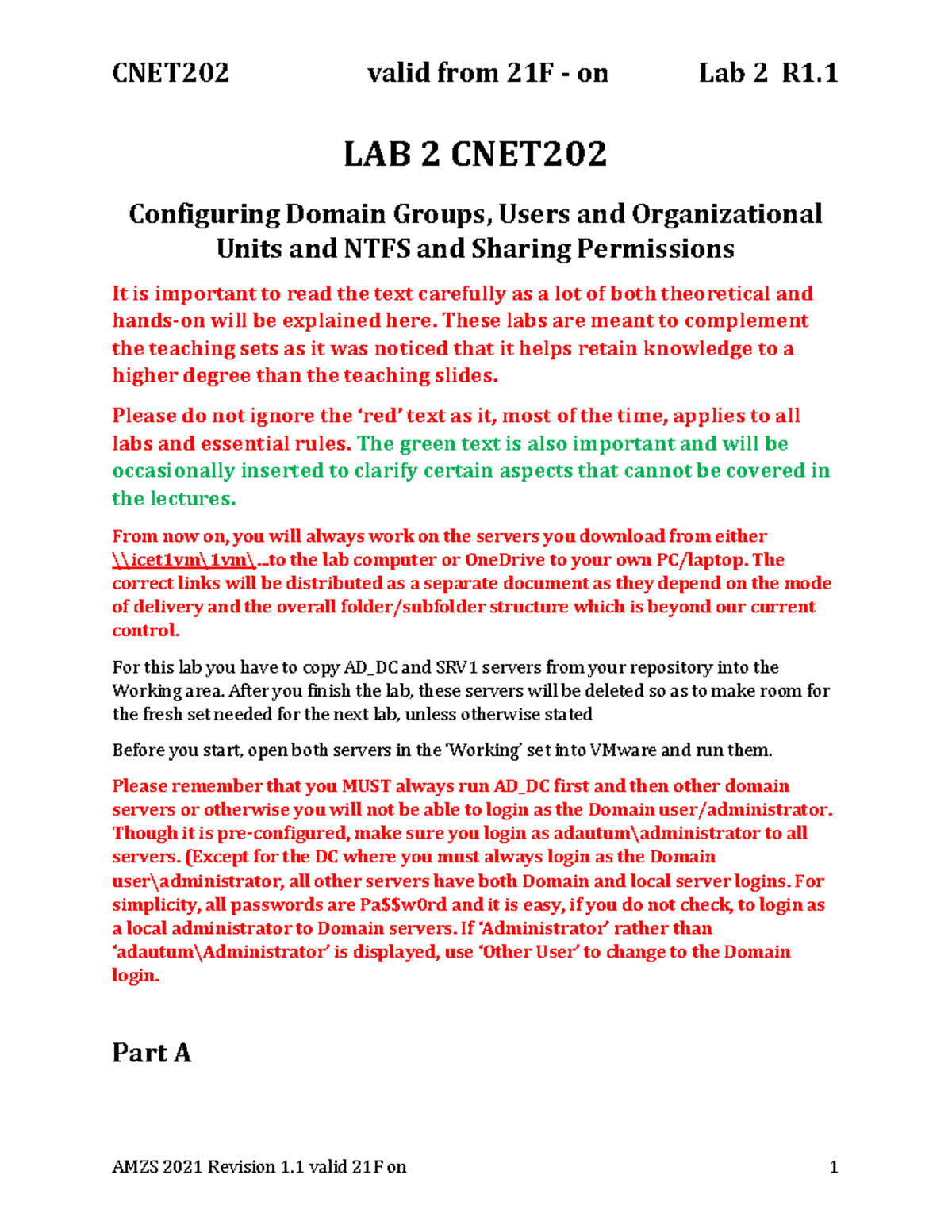 CNET202-Lab2 - Laboratory 2 - LAB 2 CNET Configuring Domain Groups, Users and Organizational ...