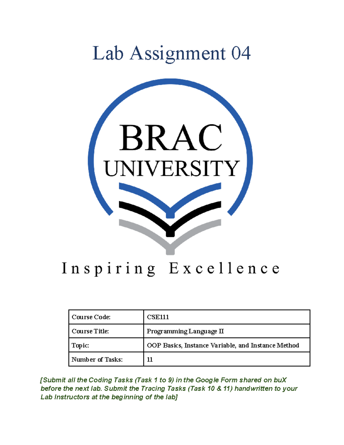 Cse111 Lab Assignment 4 Summer24 Lab Assignment 04 Course Code