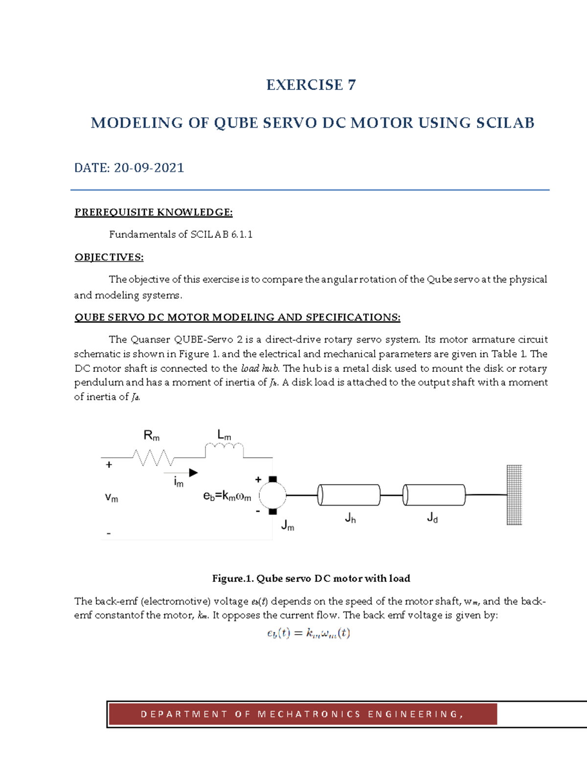 EX7 - Design of mechatronics systems notes and practical worksheet ...