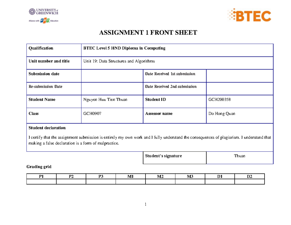 1649-GCH0907-Nguyen Huu Tien Thuan-GCH2003 58-Asm1 - ASSIGNMENT 1 FRONT ...