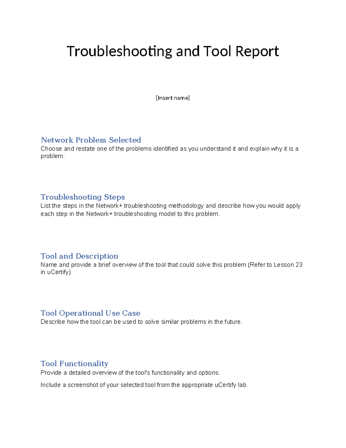 Troubleshooting And Tool Report Template Edited - Troubleshooting and ...