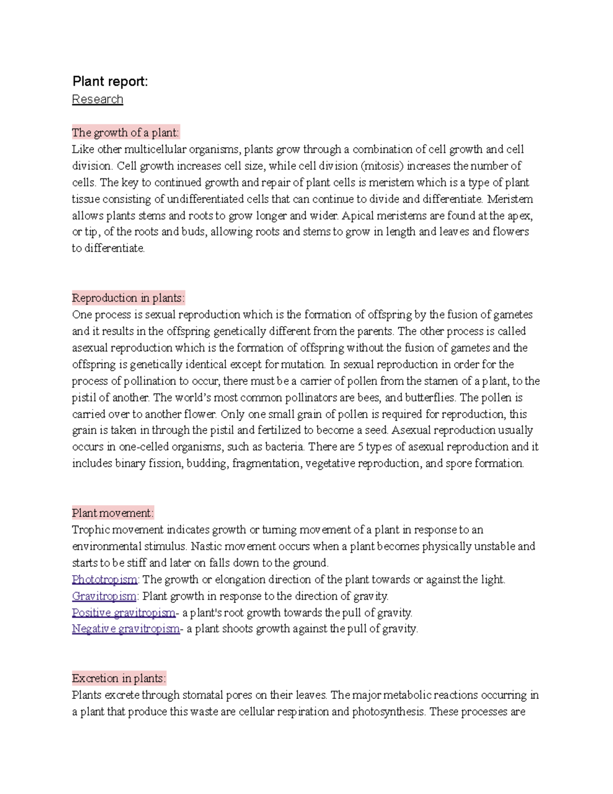 Plant research report - Plant report: Research The growth of a plant ...