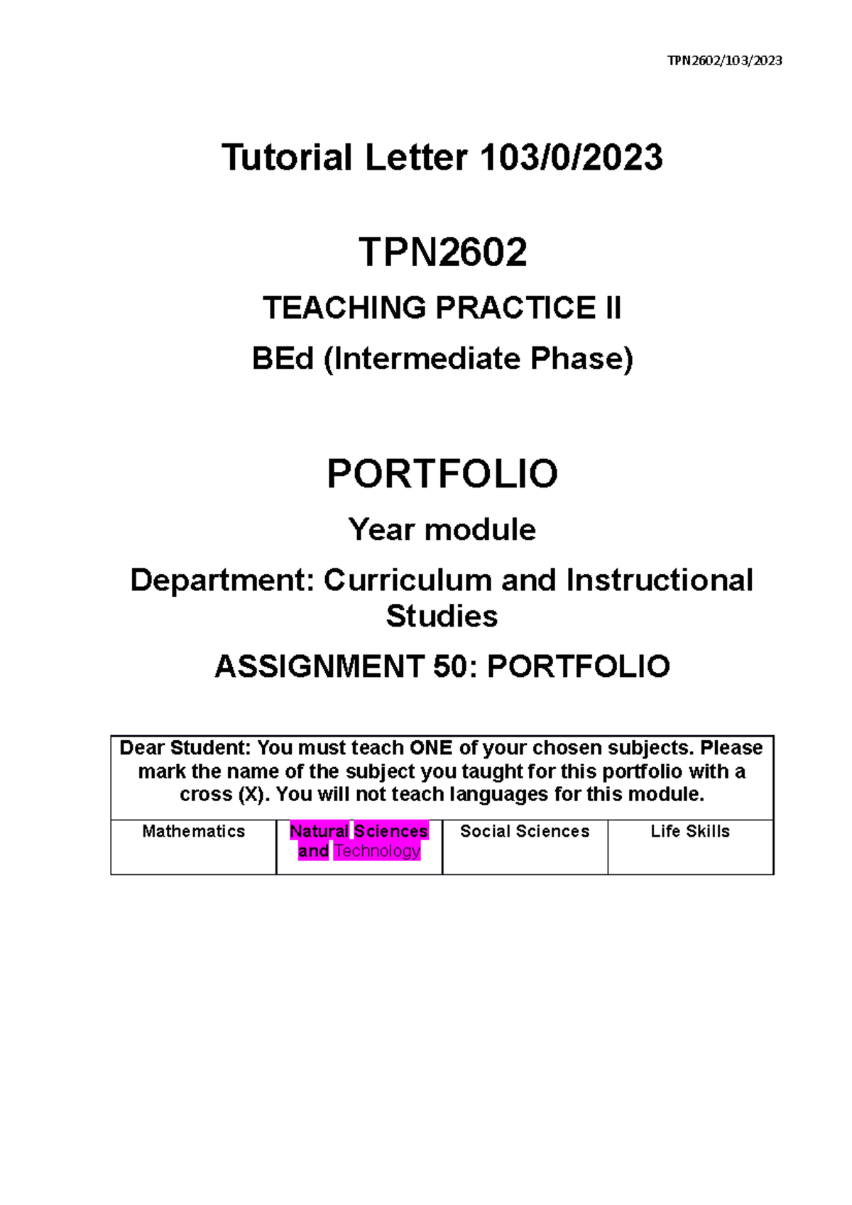 TL103 - TPN2602 - 2023 - Notes organized - TPN2602/103/ Tutorial Letter ...