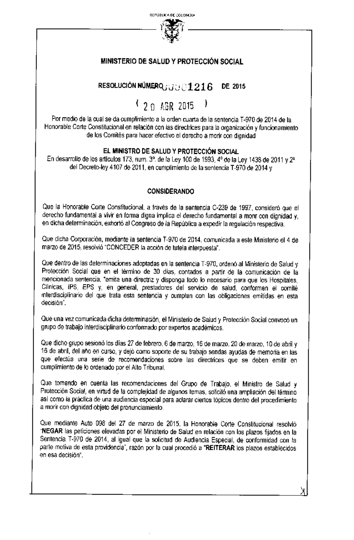 Resolución Número 1216 de 20 04 2015 - Derecho Civil Personas - Studocu