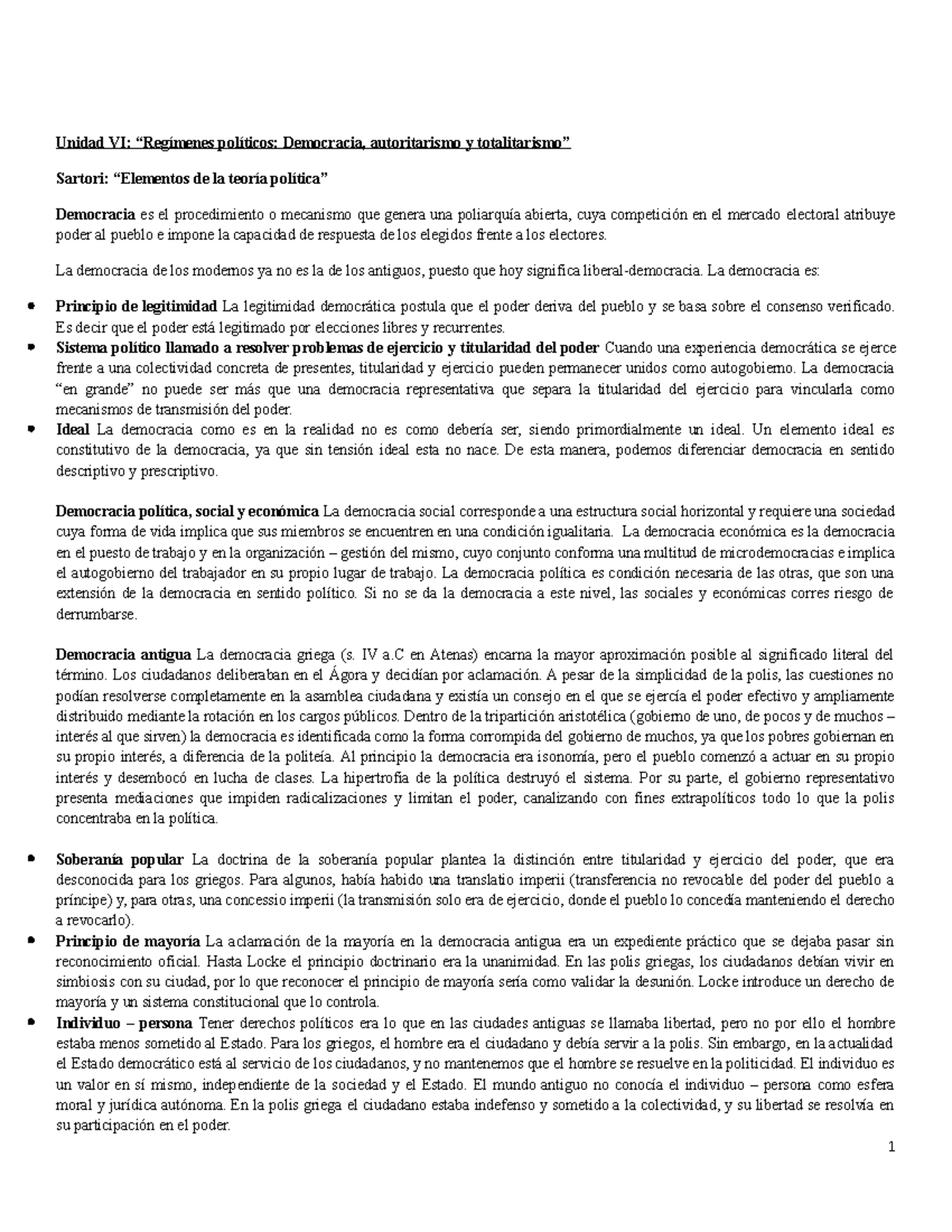 Ciencia Politica Final - Unidad VI: “Regímenes políticos: Democracia ...