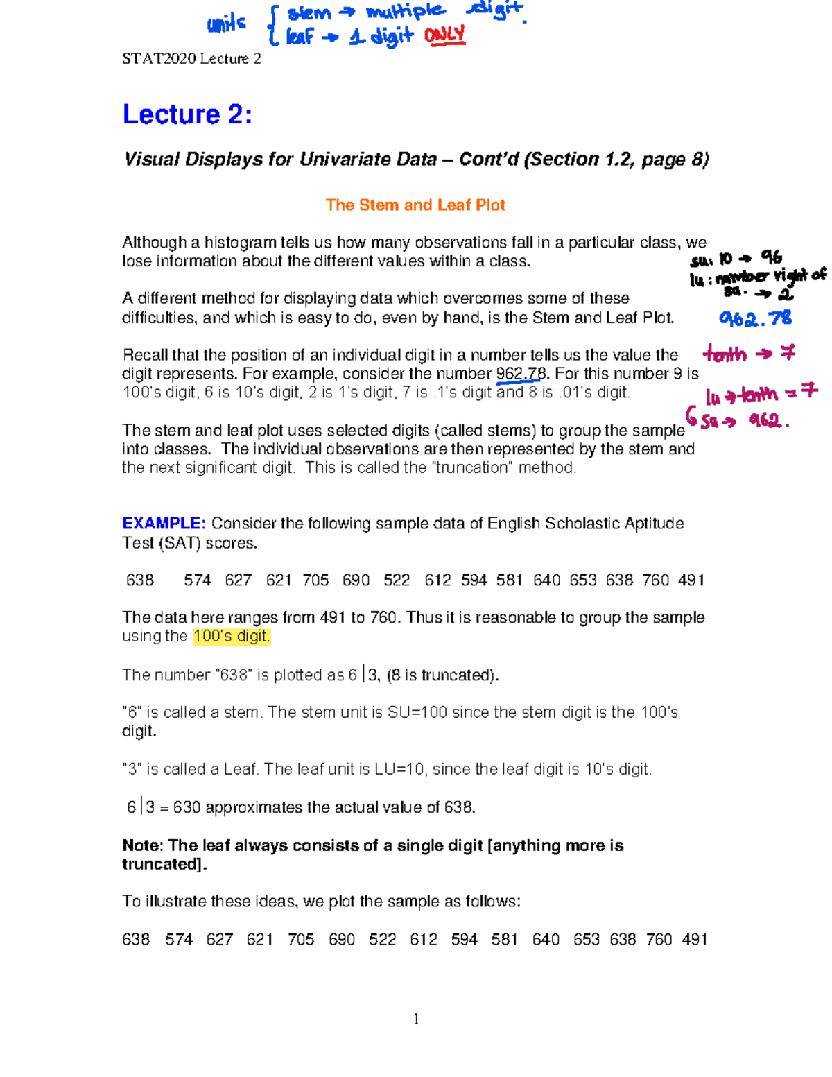 Lec2 (online) - Lecture 2 - Lecture 2: Visual Displays for Univariate Data – Cont’d (Section 1 ...