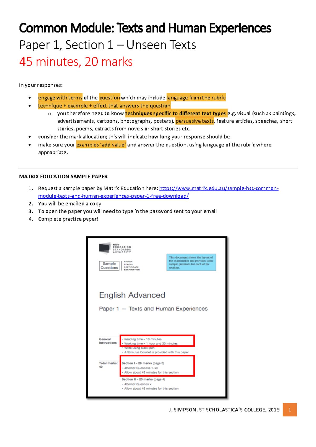 Texts and Human Experiences Unseen Texts Reading Practice - Common ...