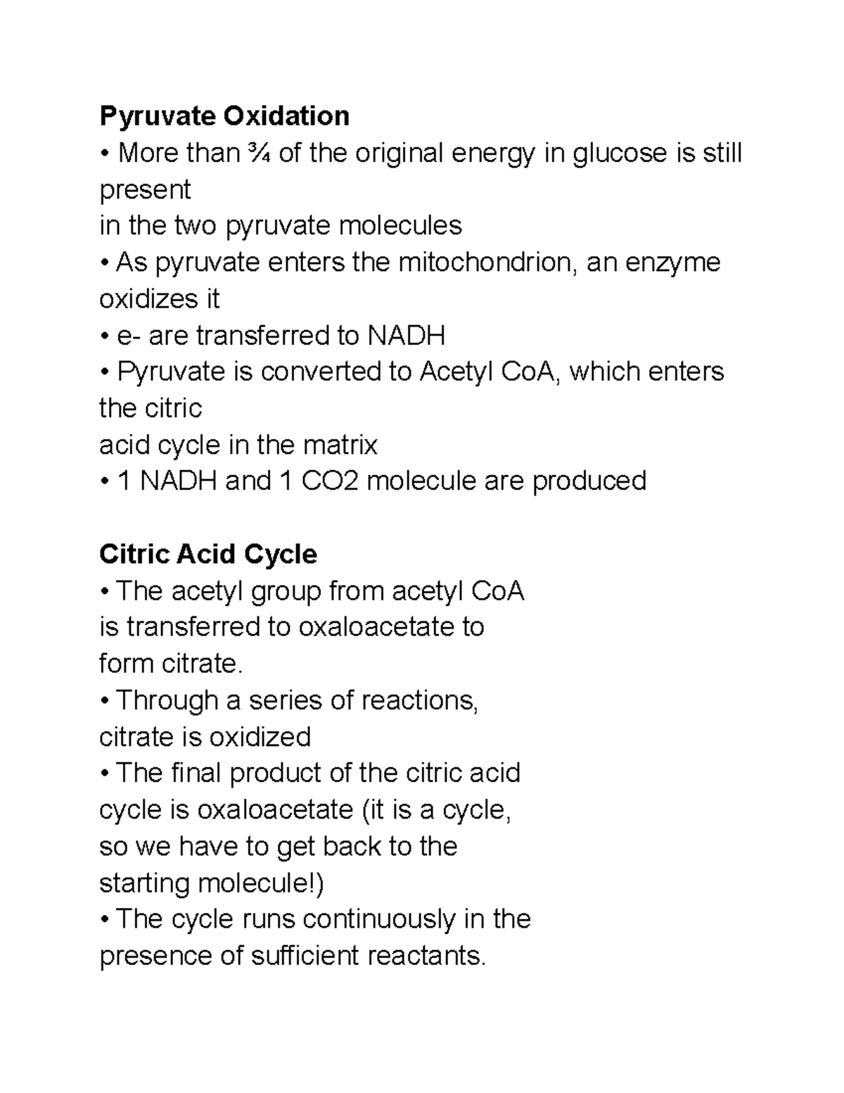 BIOL 1345 Module 6 Cellular Respiration - Pyruvate Oxidation More than ...