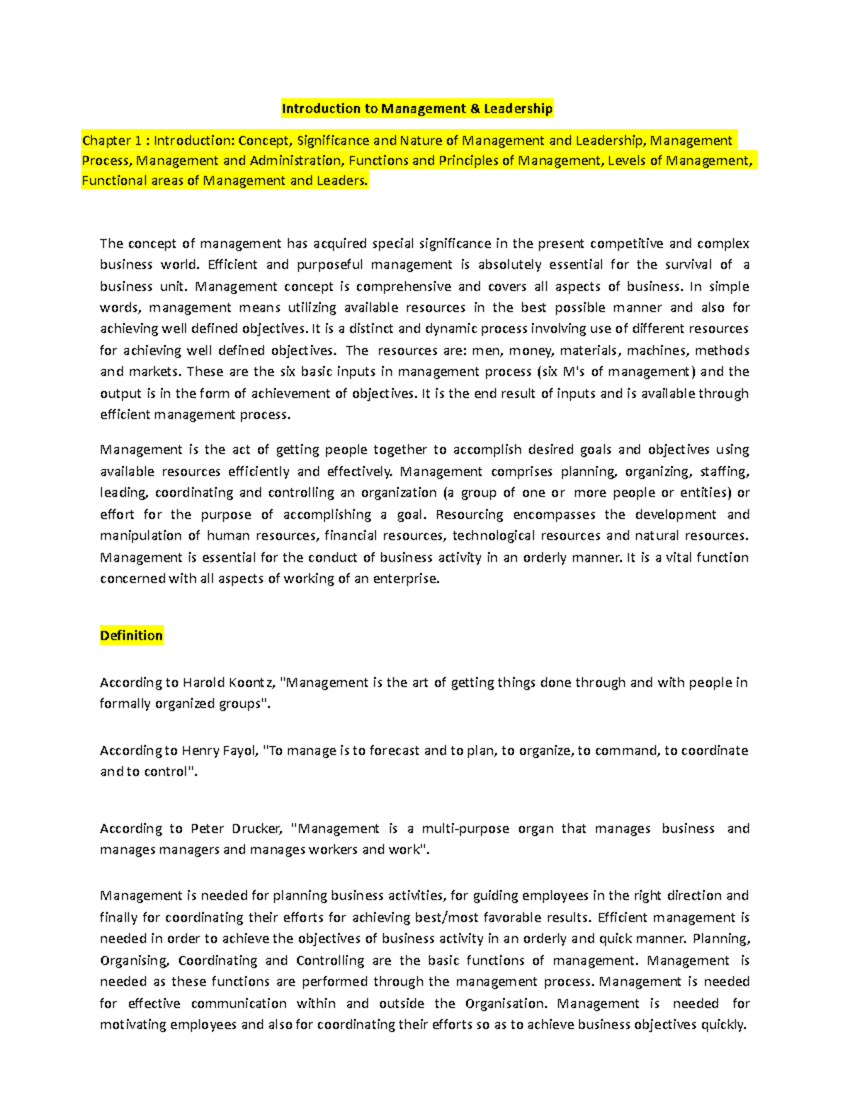 Principles of Management and Leadership - Introduction to Management ...