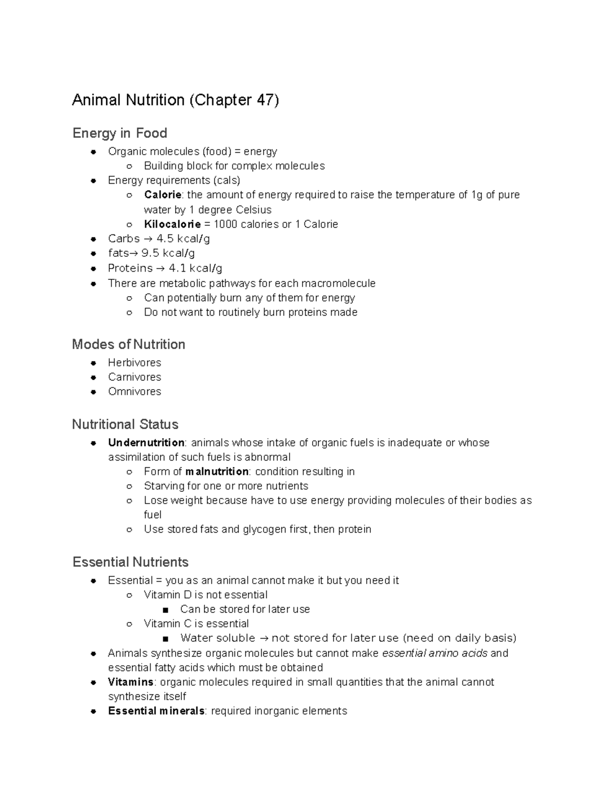 Bio lecture 9 15 - Animal Nutrition (Chapter 47) Energy in Food Organic ...