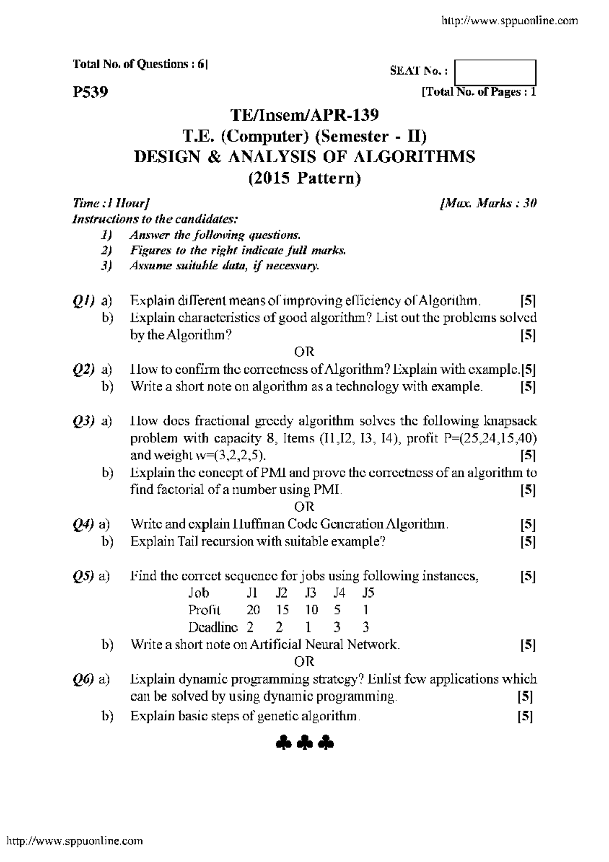 Be computer 6 sem design and analysis of algorithms v2 jun 2019 - BE ...
