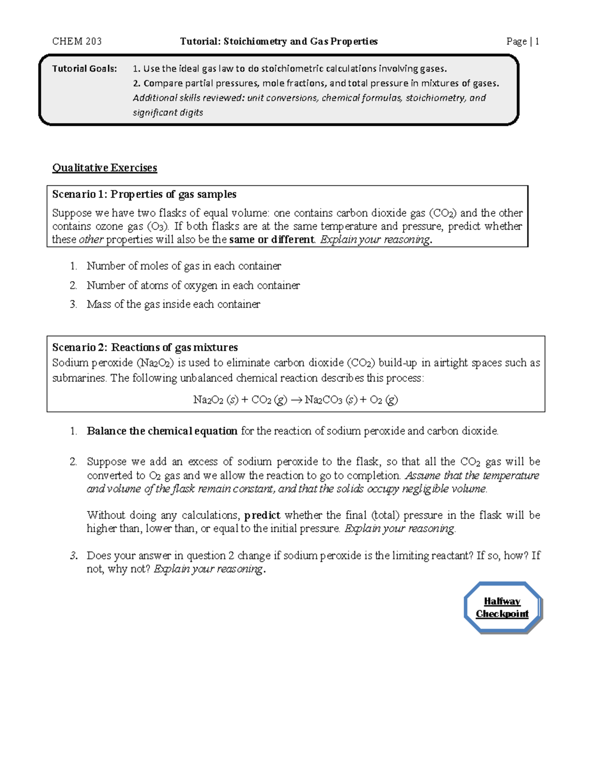 2 W19 - Tutorial 1 - Activity only - CHEM 203 Tutorial Goals: Tutorial ...