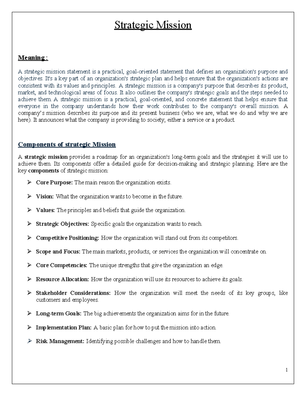 Strategic Mission- Sangeeta Hegde - Strategic Mission Meaning : A ...