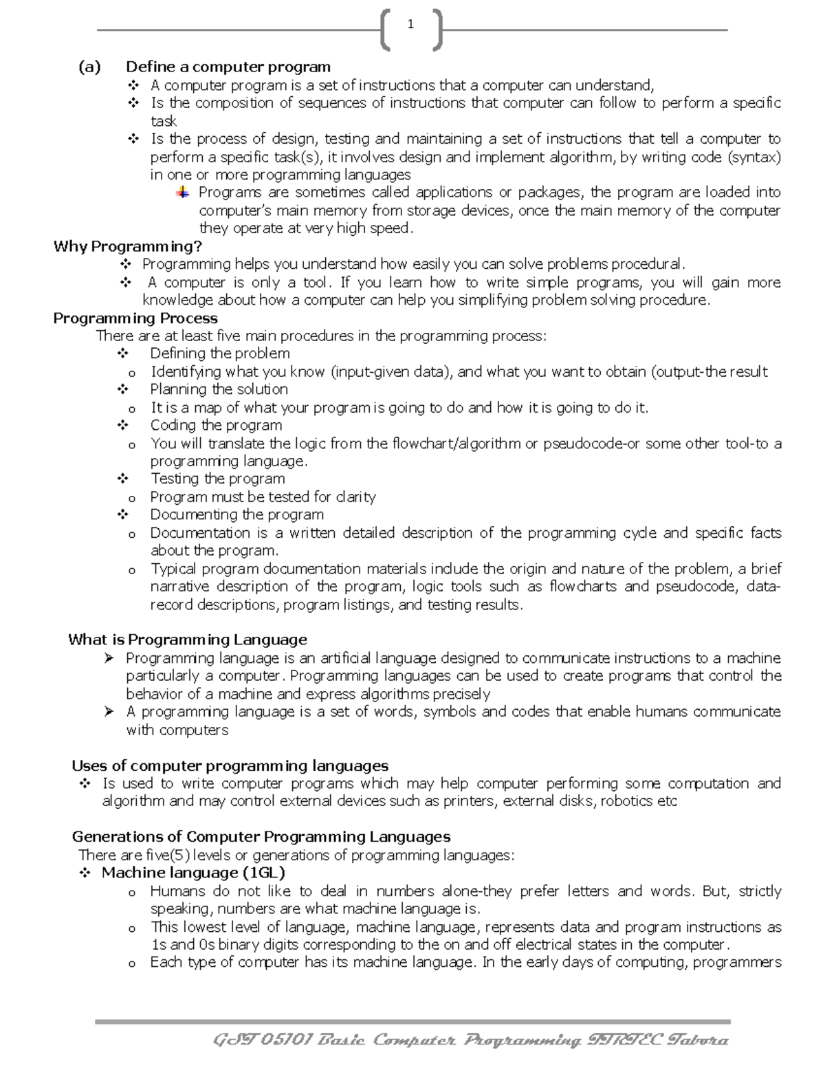 Define a computer program (GST 05101)2 - (a) Define a computer program ...